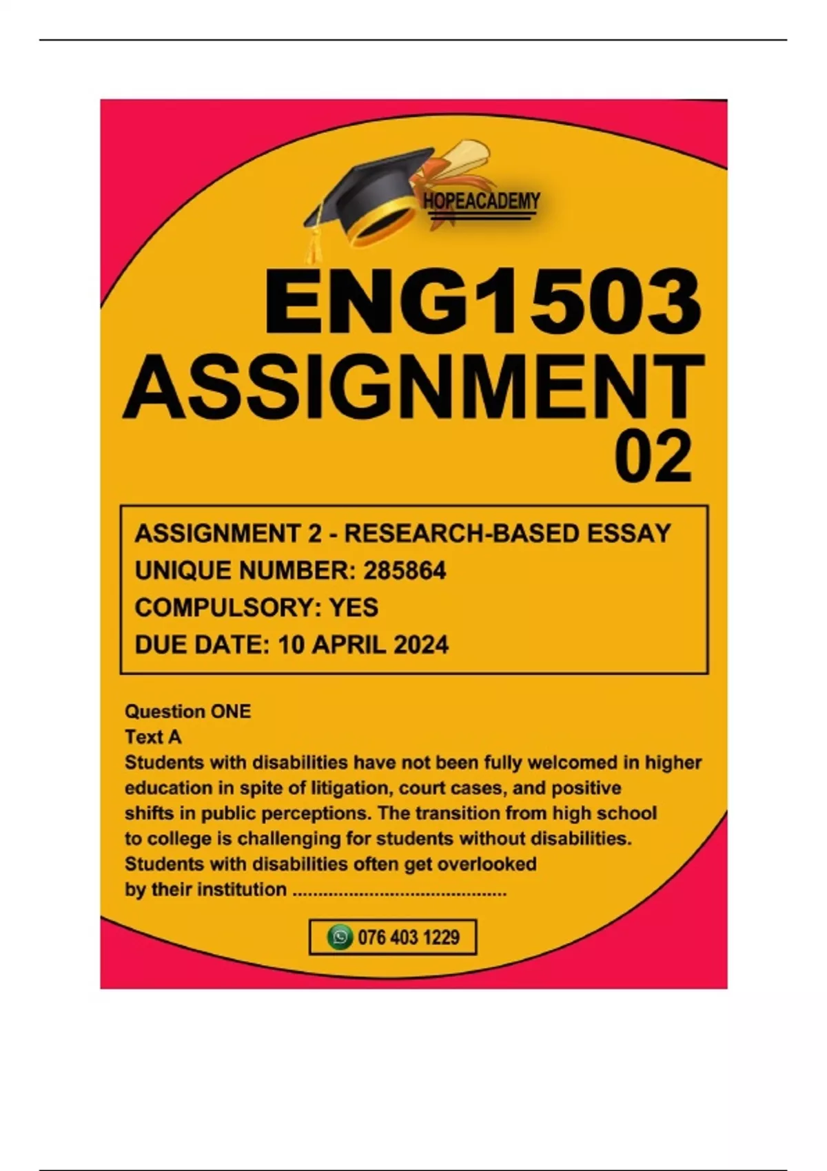 ENG1503 ASSIGNMENT 2 DUE 10APRIL 2024 ALL ESSAYS WELL ANSWERED ...