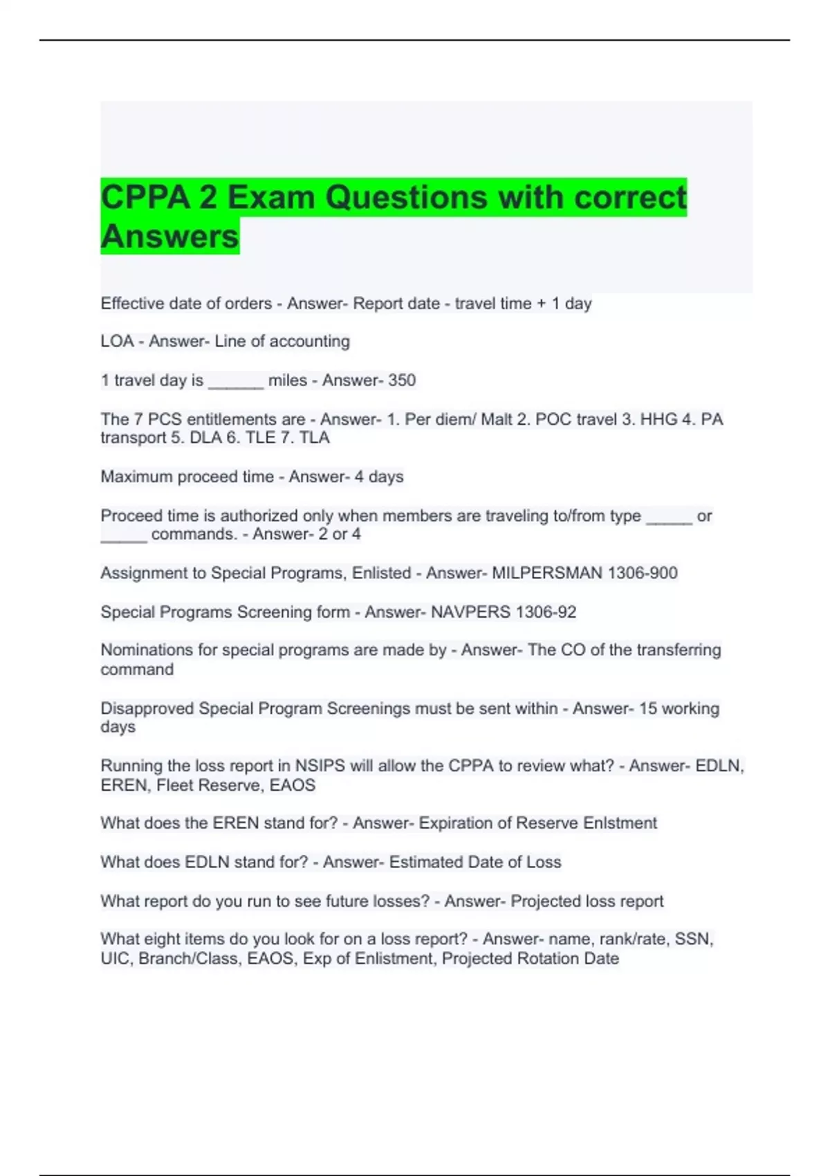 CPPA 2 Exam Questions with correct Answer 2024 - CPPA - Stuvia US