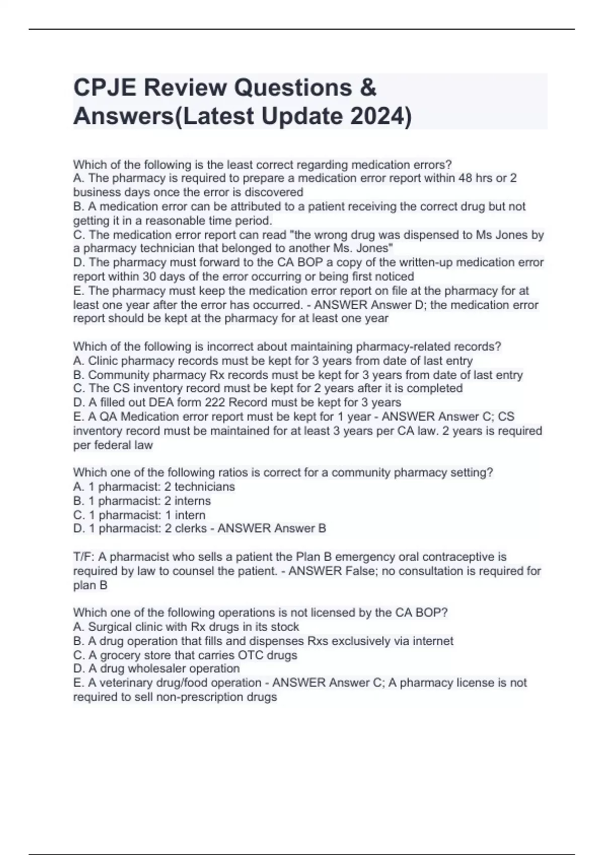 CPJE Review Questions & Answers(Latest Update 2024) - CPJE - Stuvia US