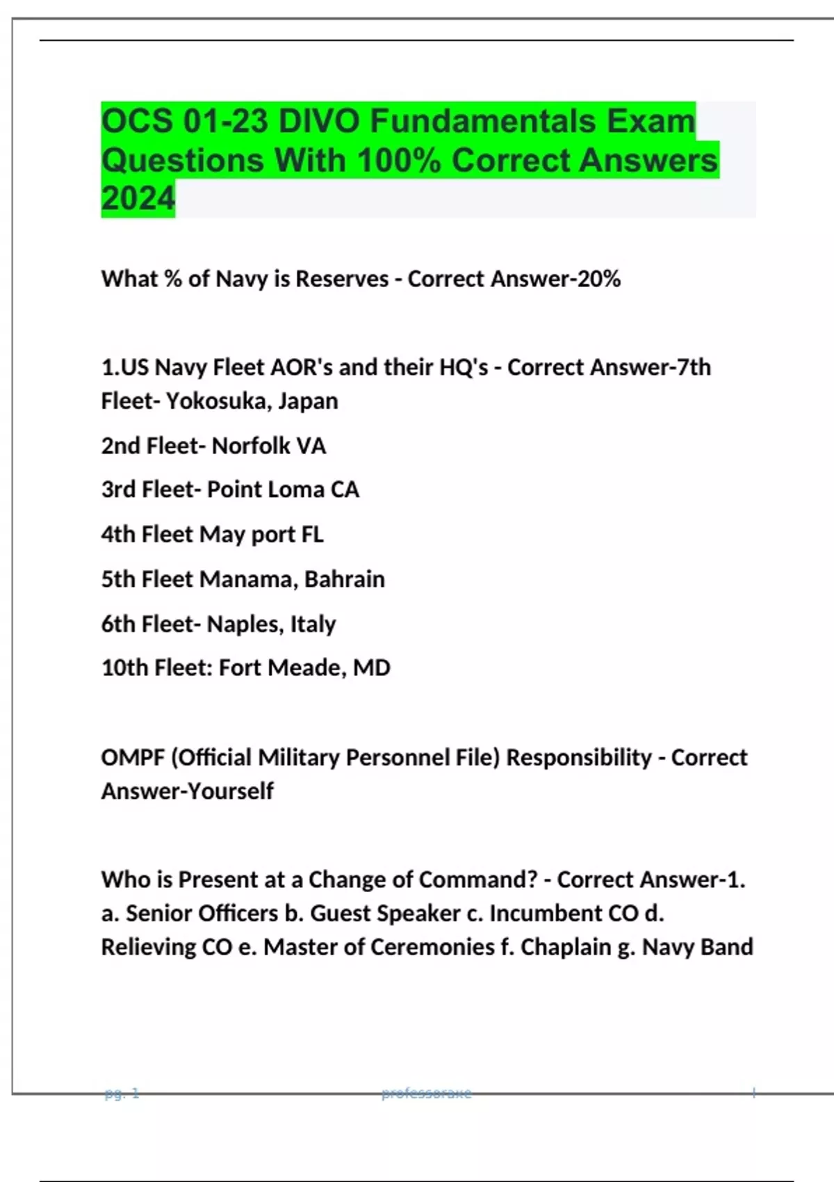 OCS 01-23 DIVO Fundamentals Exam Questions With 100% Correct Answers 2024 - DIVO Fundamentals ...