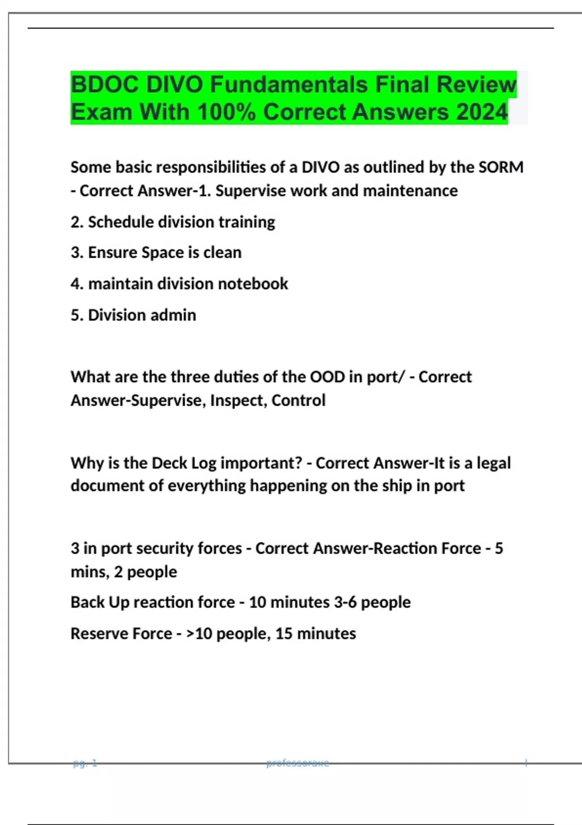 BDOC DIVO Fundamentals Final Review Exam With 100% Correct Answers 2024 ...