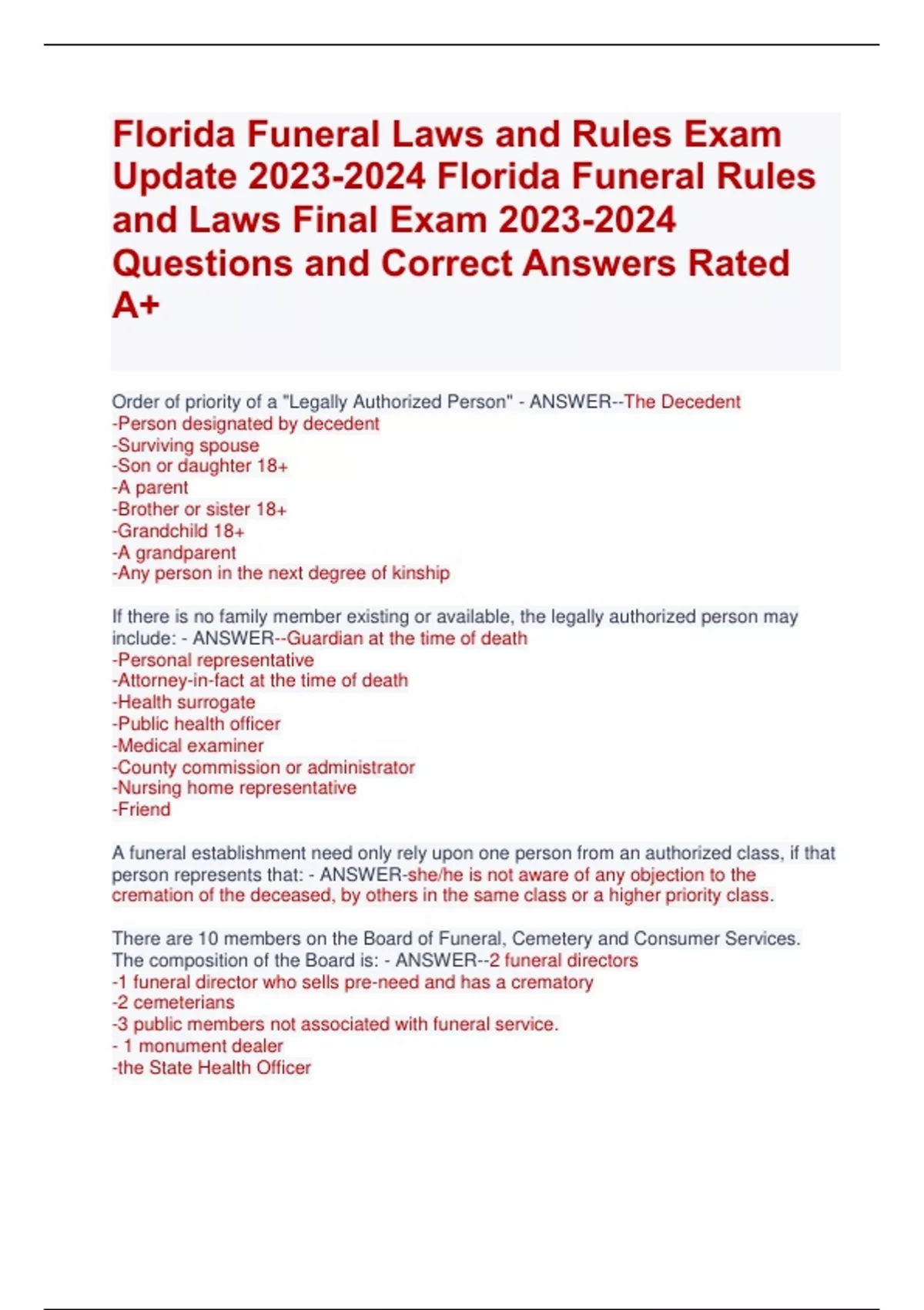 Florida Funeral Laws and Rules Exam Update Florida Funeral Rules and ...