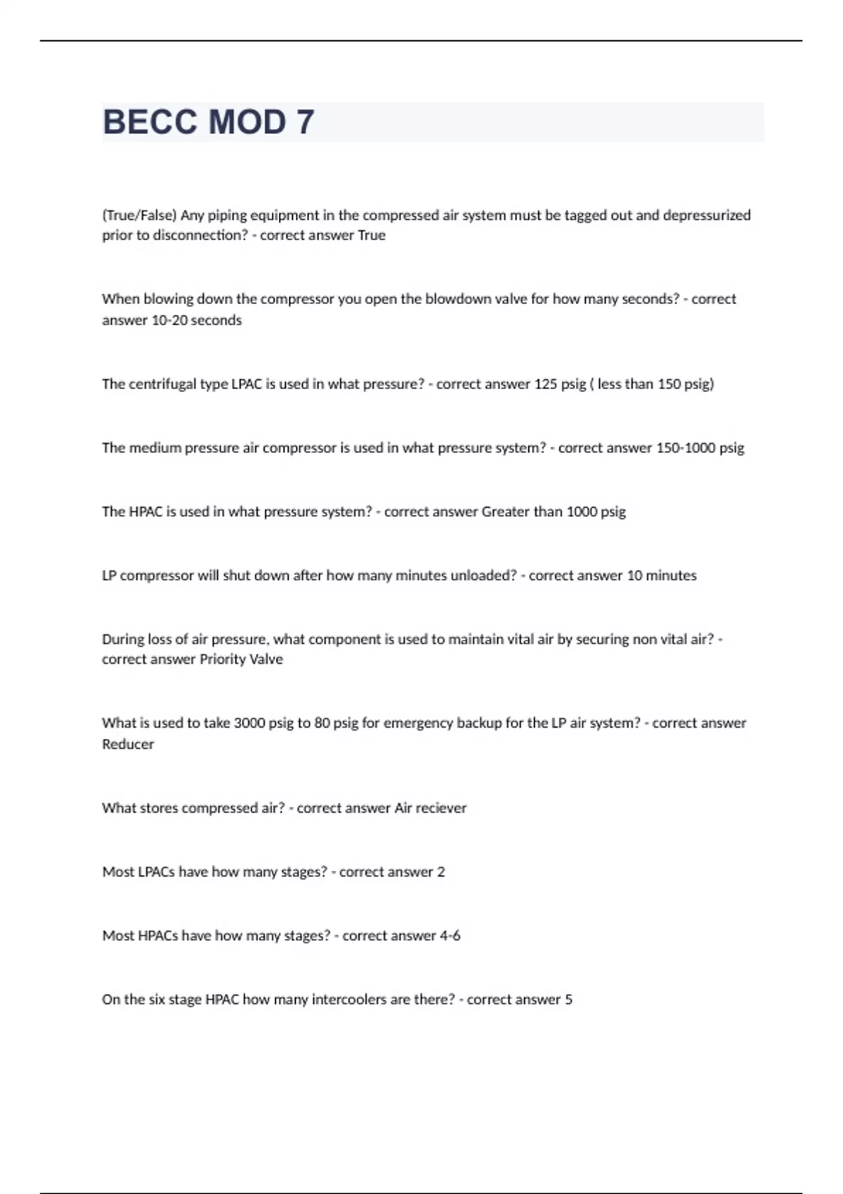 BECC MOD 7 QUESTIONS AND ANSWERS ALREADY SOLVED 2024 - BECC - Stuvia US