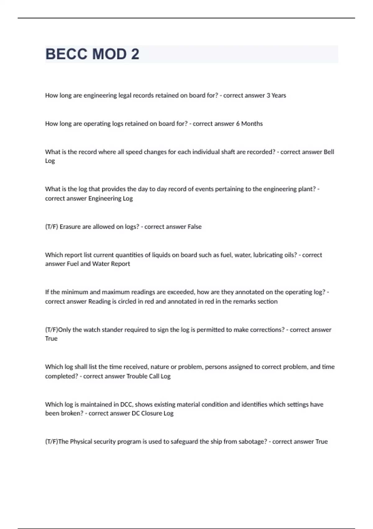 BECC MOD 2 questions and answers already solved 2024 - BECC - Stuvia US