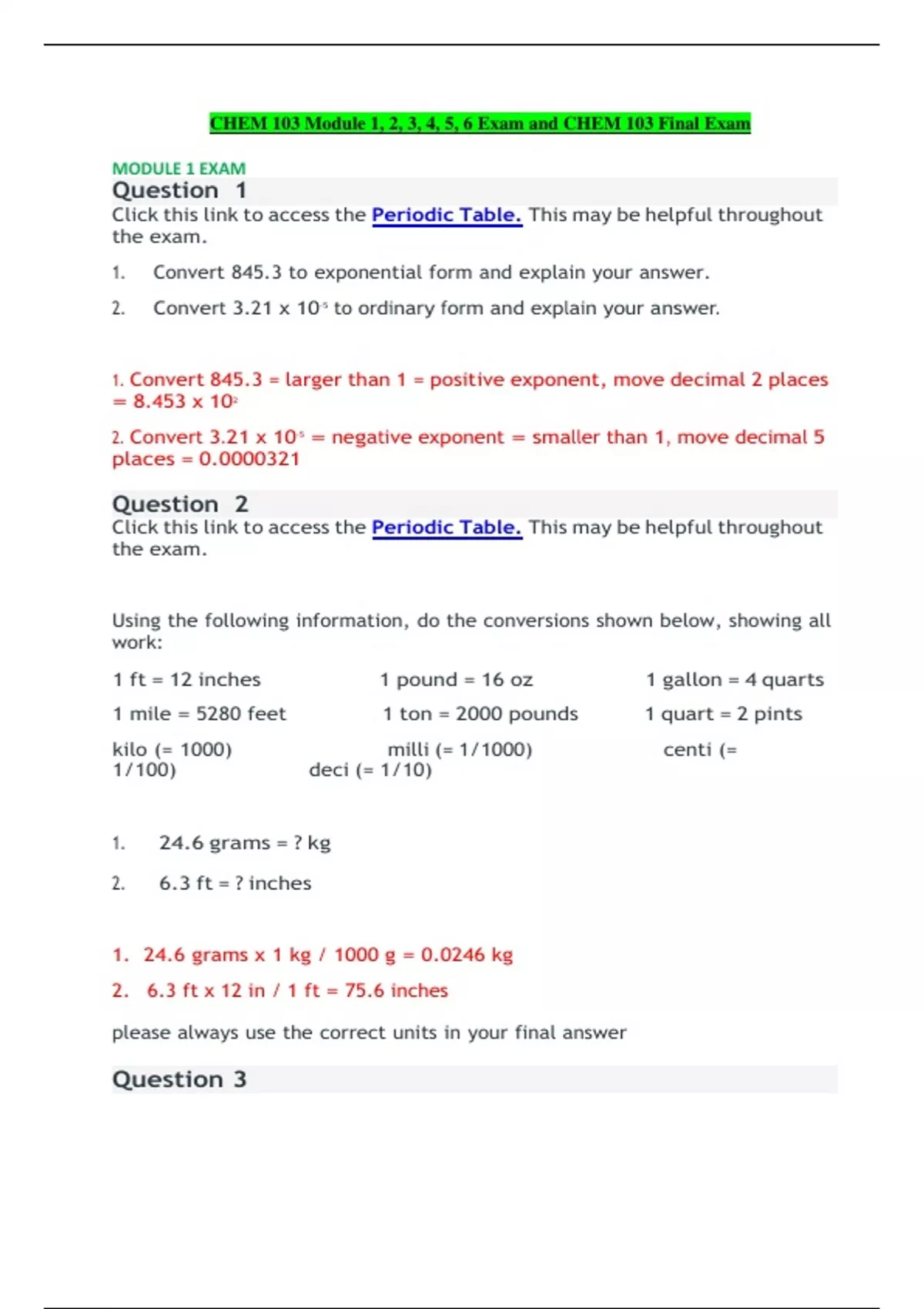 CHEM 103 Module 1, 2, 3, 4, 5, 6 Exam, CHEM 103 Final Exam (Up-to-date ...
