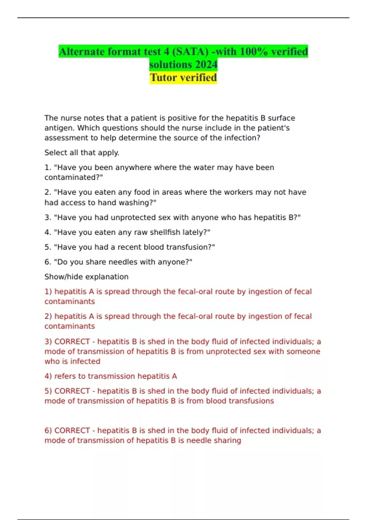 Alternate format test 4 (SATA) -with 100% verified solutions 2024 ...