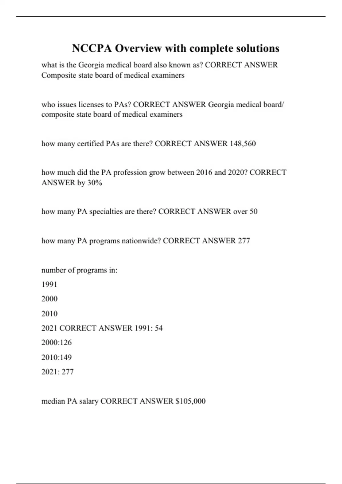 NCCPA Overview with complete solutions - NCCPA - Stuvia US