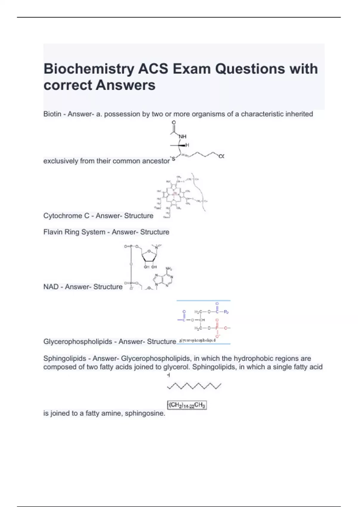Biochemistry Acs Exam Questions With Correct Answers 100 Acs Biochemistry Stuvia Uk
