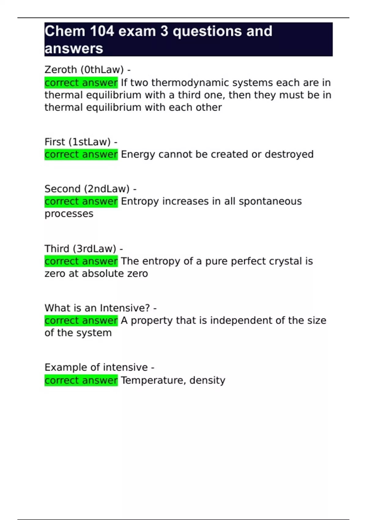 Chem 104 exam 3 questions and answers - Chem 104 - Stuvia US