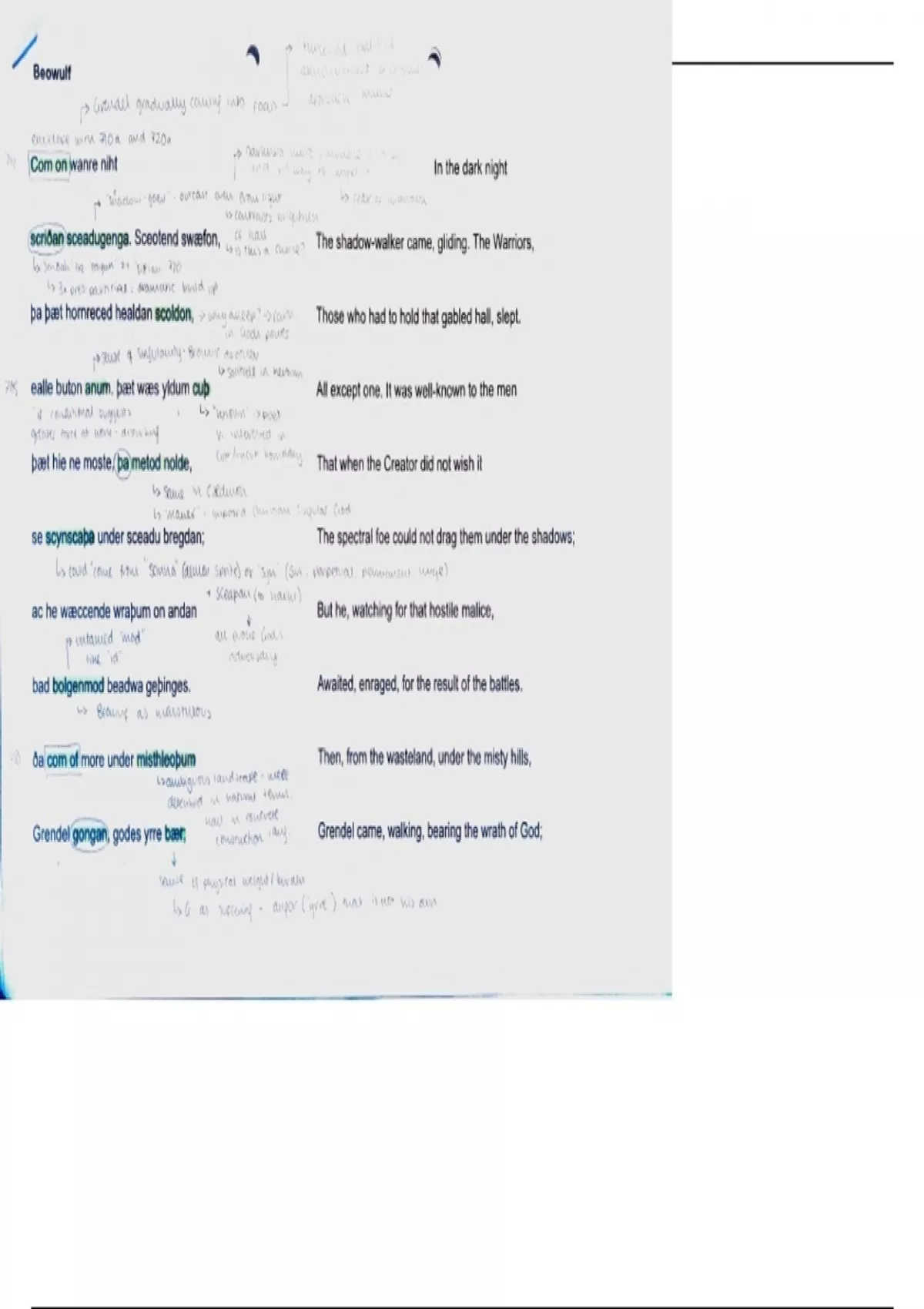 Annotated Beowulf Passage (lines 702b-897b) - English Language And ...