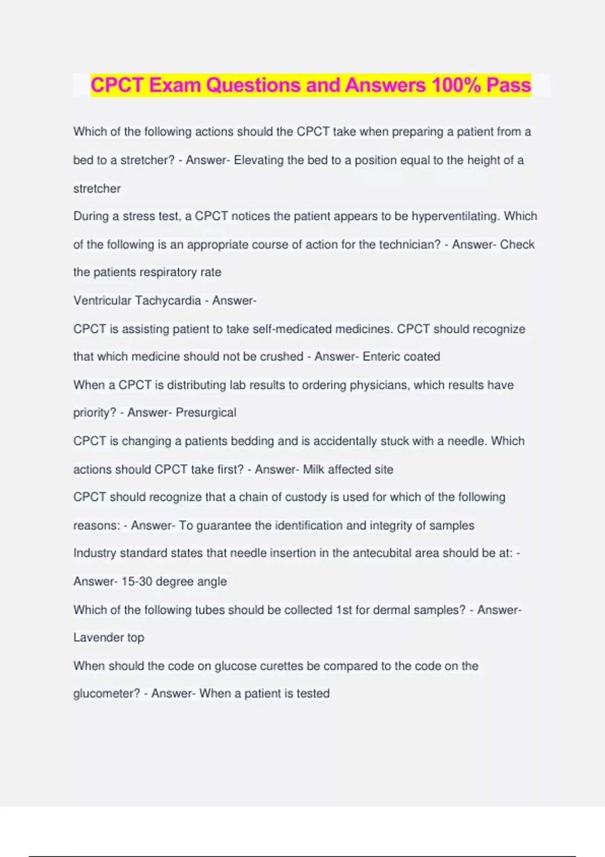 CPCT Exam Questions and Answers 100% Pass - CPCT - Stuvia US