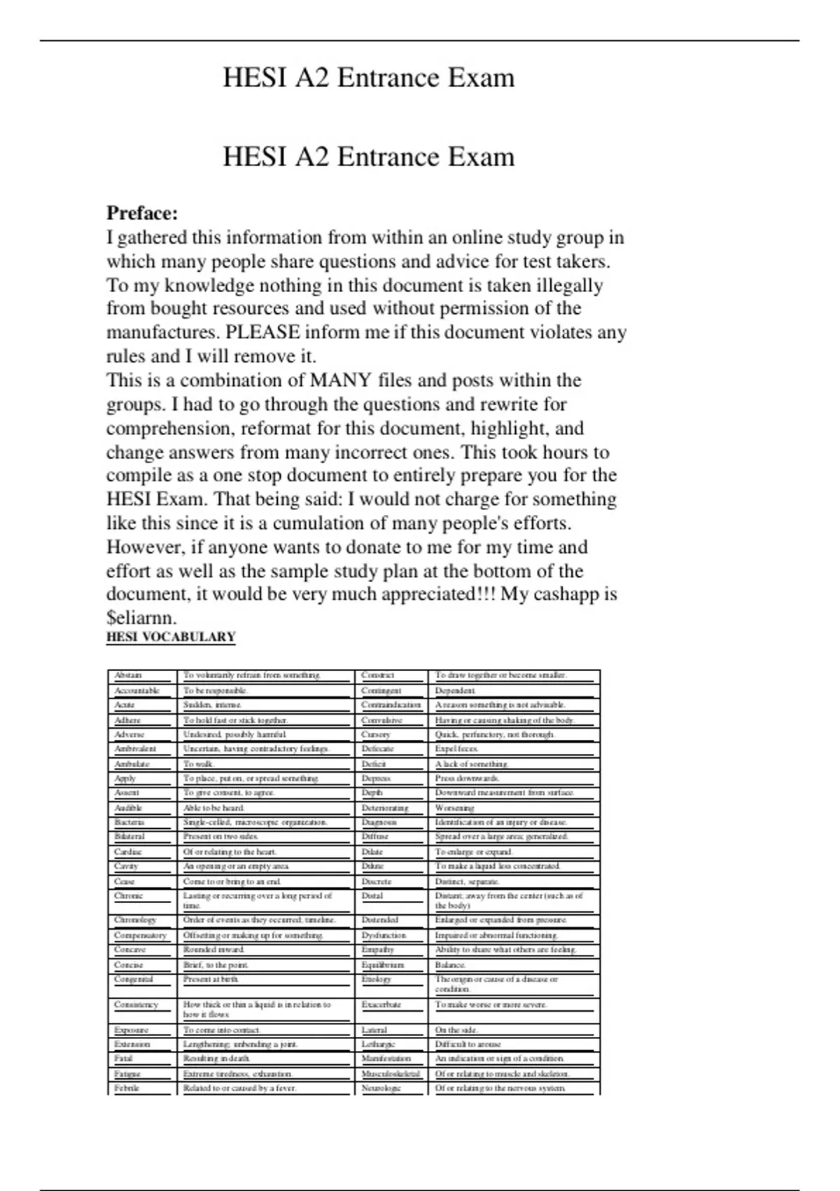 HESI A2 Entrance Exam - Hesi a2 - Stuvia US