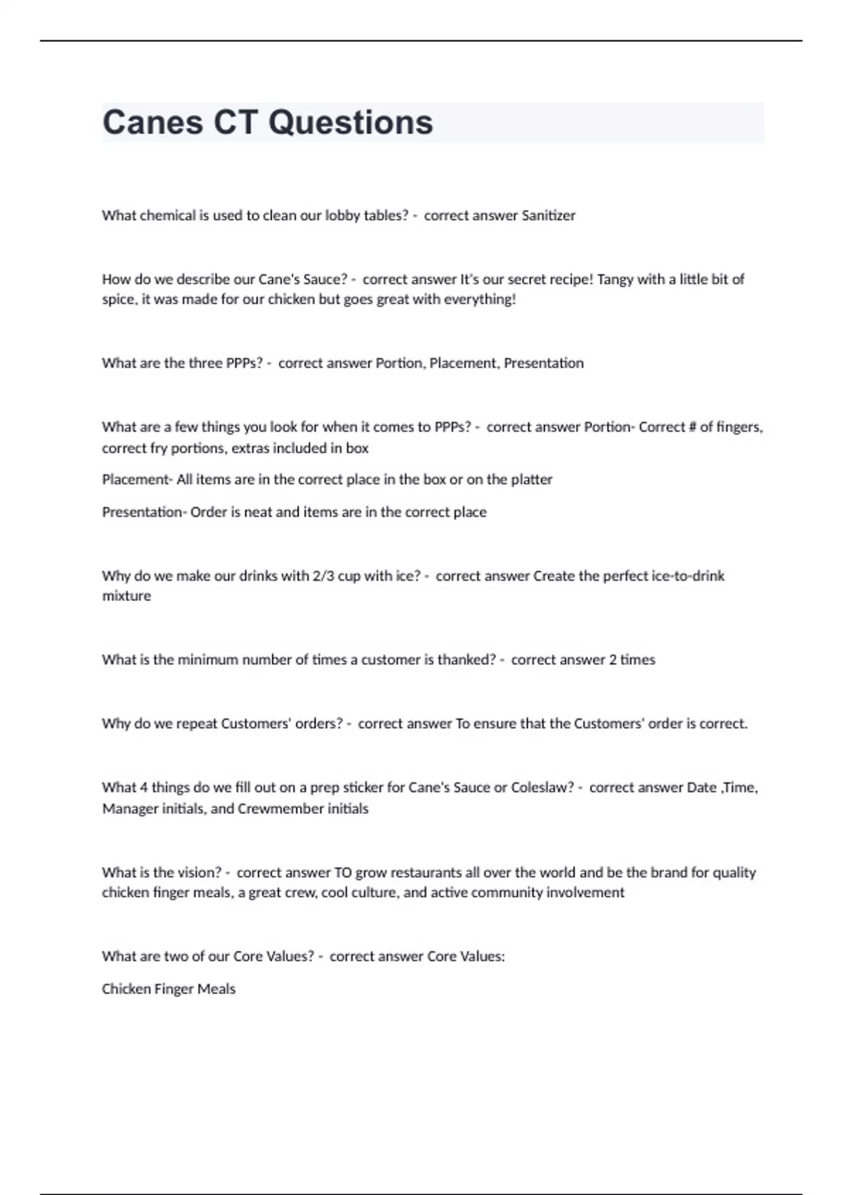 Canes CT Questions and answers correctly solved 2024 - Cans - Stuvia US