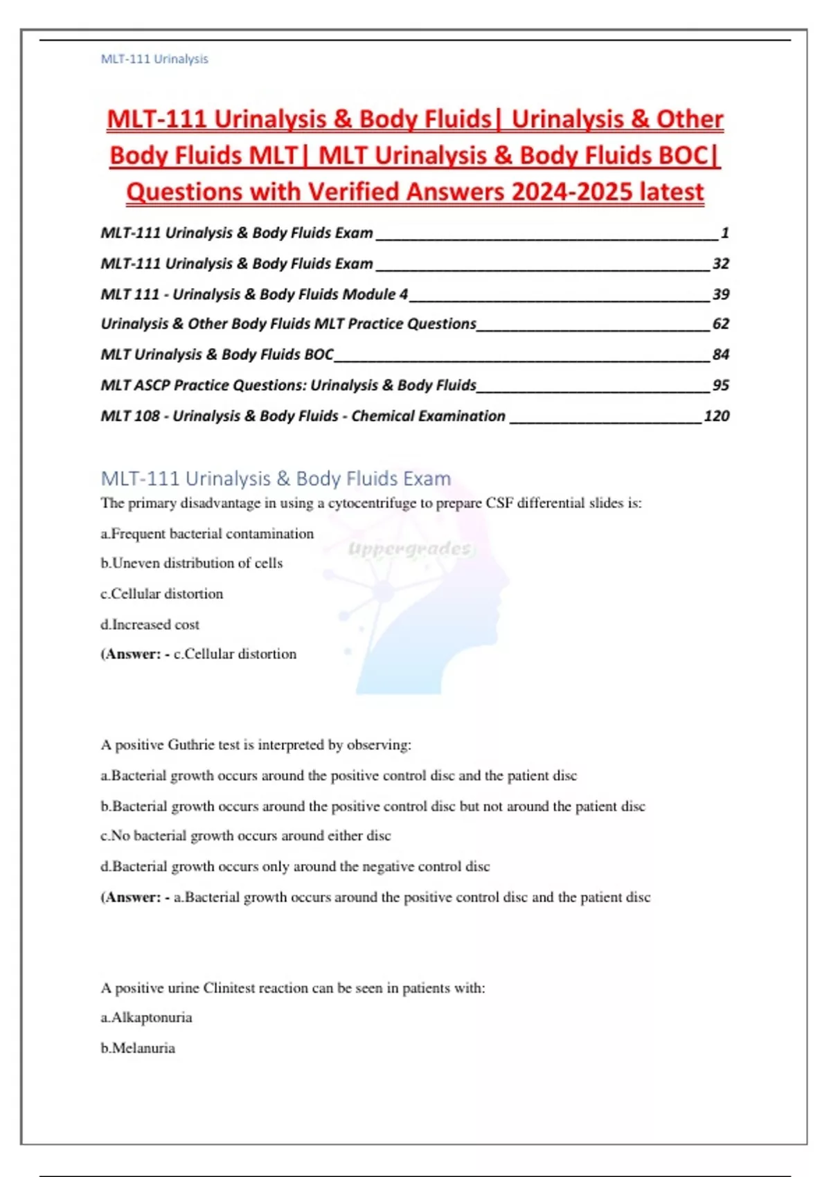 MLT-111 Urinalysis & Body Fluids| Urinalysis & Other Body Fluids MLT ...
