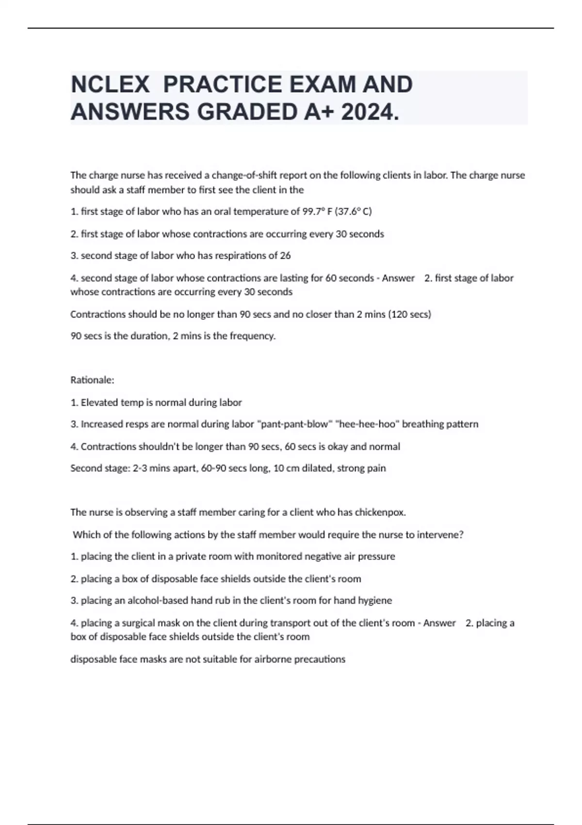 NCLEX PRACTICE EXAM AND ANSWERS GRADED A+ 2024 - NCLEX-RN - Stuvia US