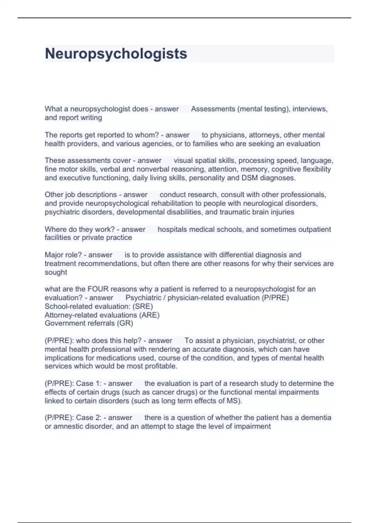 Neuropsychologists Questions with Solutions 2024 - ABPP - American ...