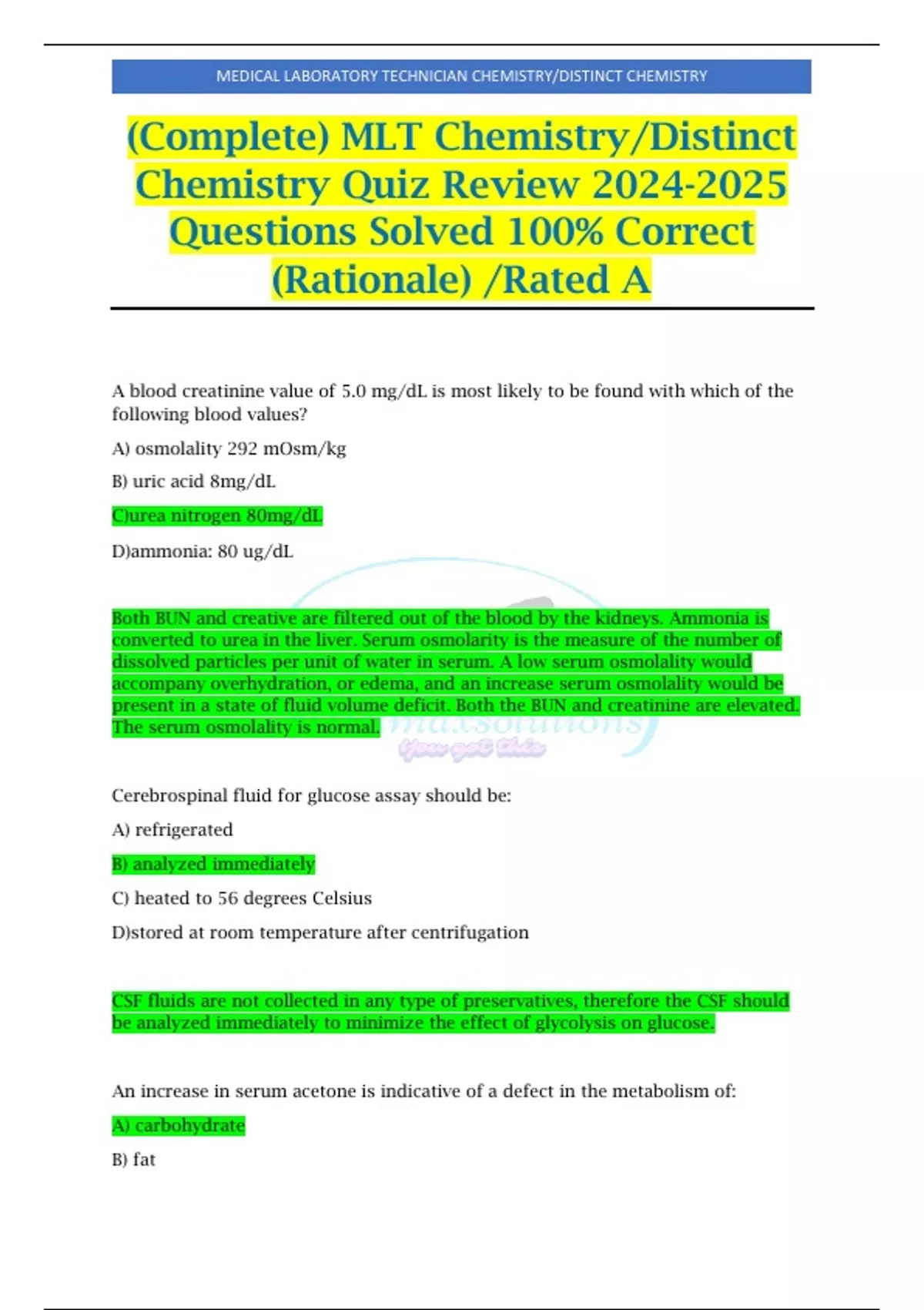 (Complete) MLT Chemistry/Distinct Chemistry Quiz Review Questions ...
