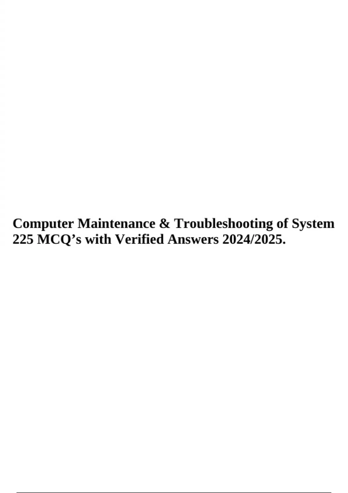 Computer Maintenance & Troubleshooting of System 225 MCQ’s with ...