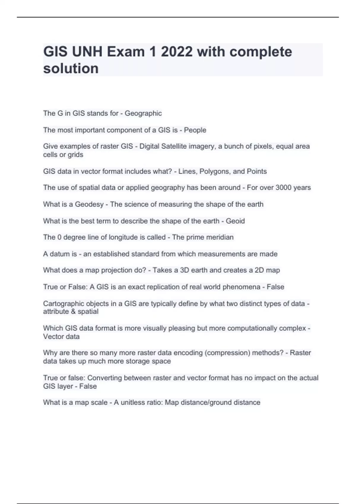 GIS UNH Exam 1 2024 with complete solution - Nursing Pharmocology ...