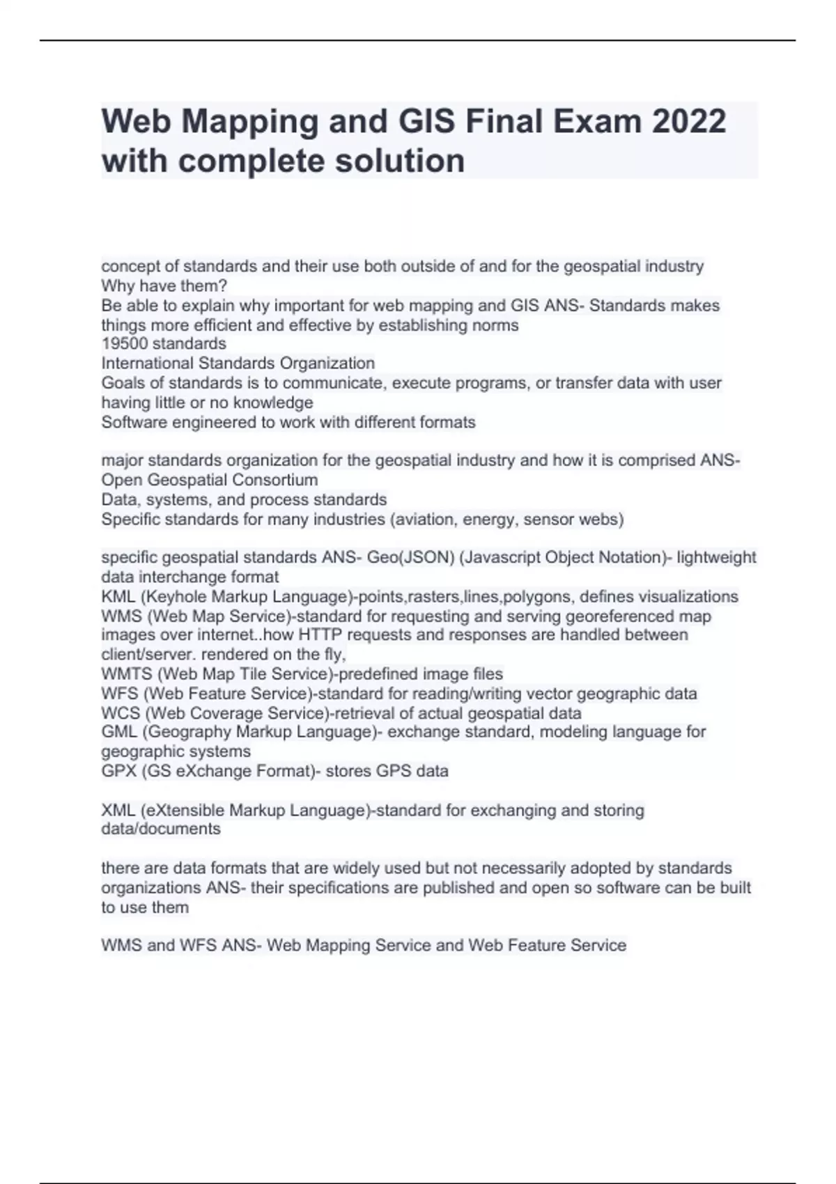 Web Mapping and GIS Final Exam 2024 with complete solution - Nursing Pharmocology - Stuvia US