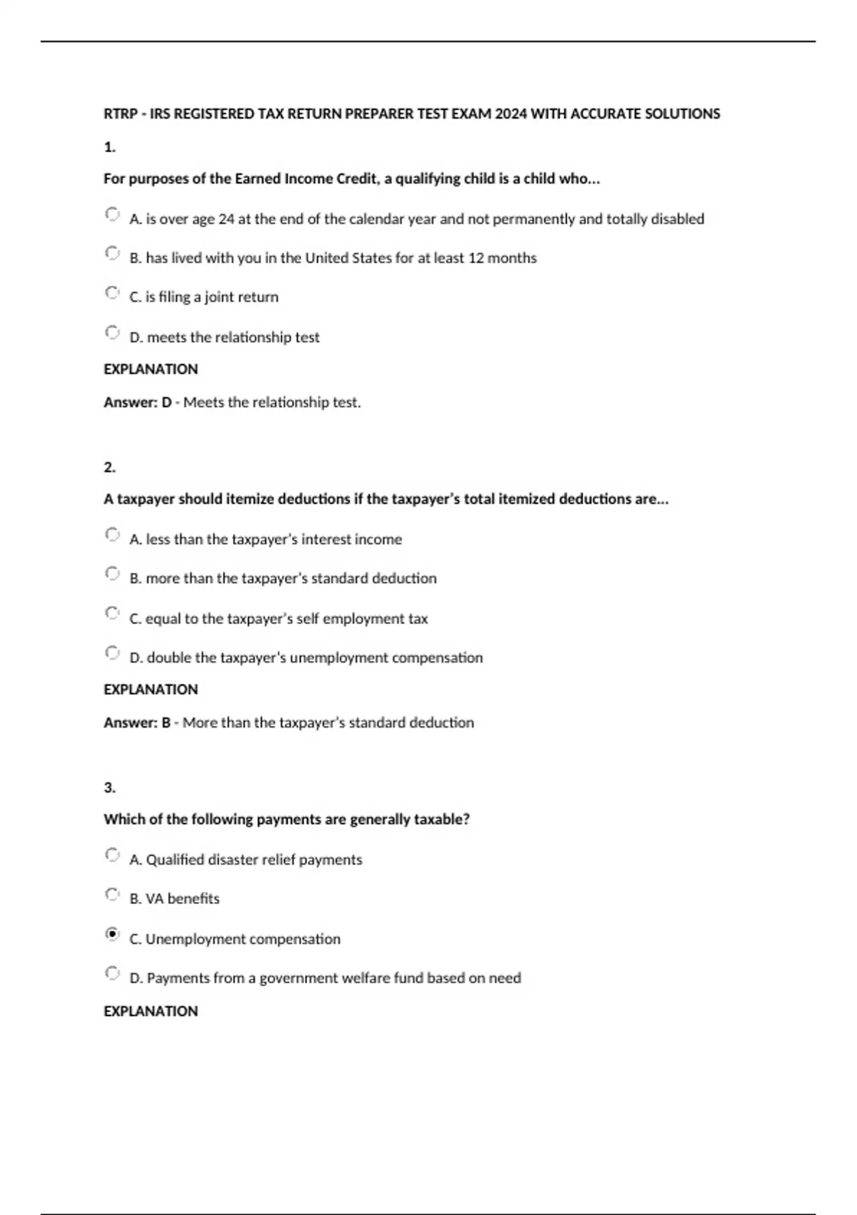 RTRP - IRS REGISTERED TAX RETURN PREPARER TEST EXAM 2024 WITH ACCURATE ...