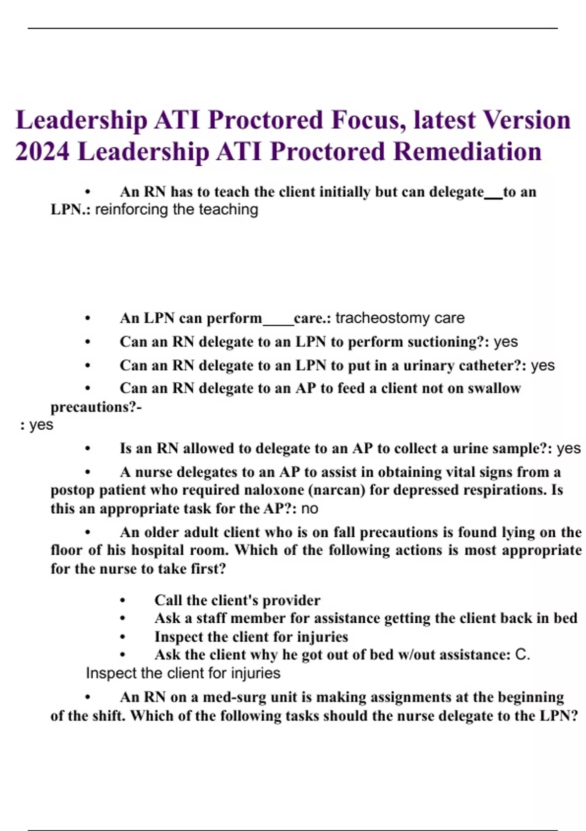Leadership ATI Proctored Focus, latest Version 2024 Leadership ATI ...
