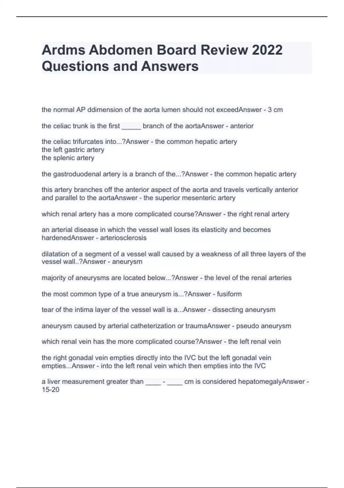 Ardms Abdomen Board Review 2024 Questions and Answers Complete ...