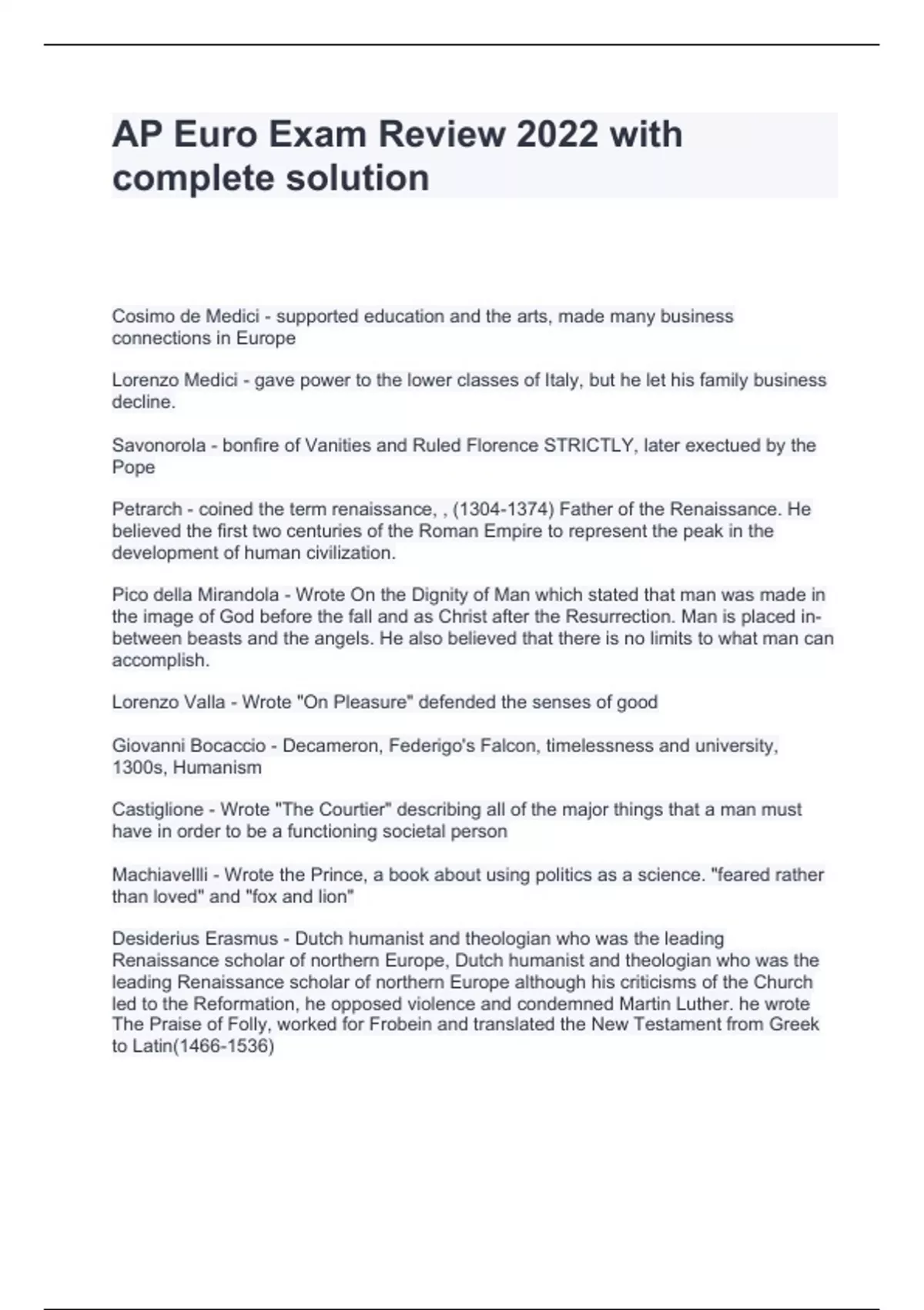 AP Euro Exam Review 2024 with complete solution - Nursing pharmacology ...