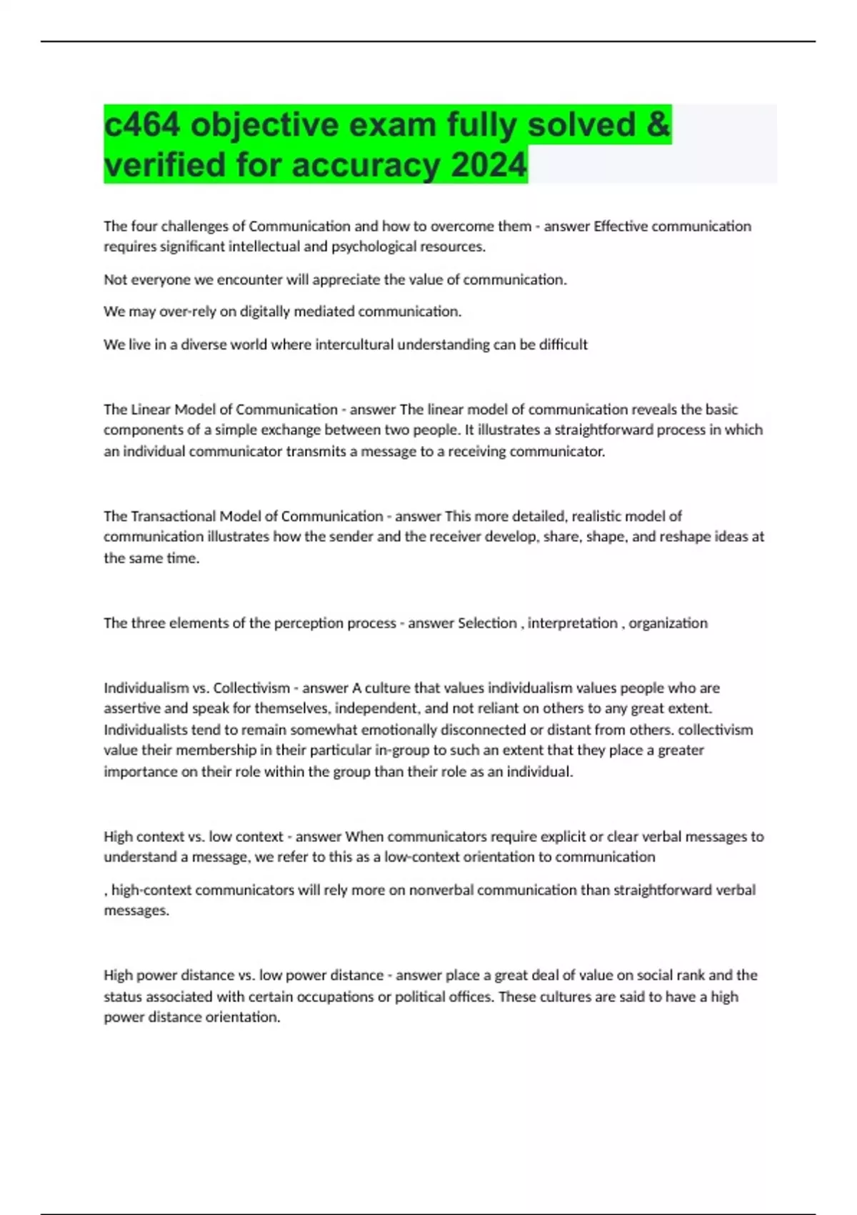 c464 objective exam fully solved & verified for accuracy 2024. - Wgu ...