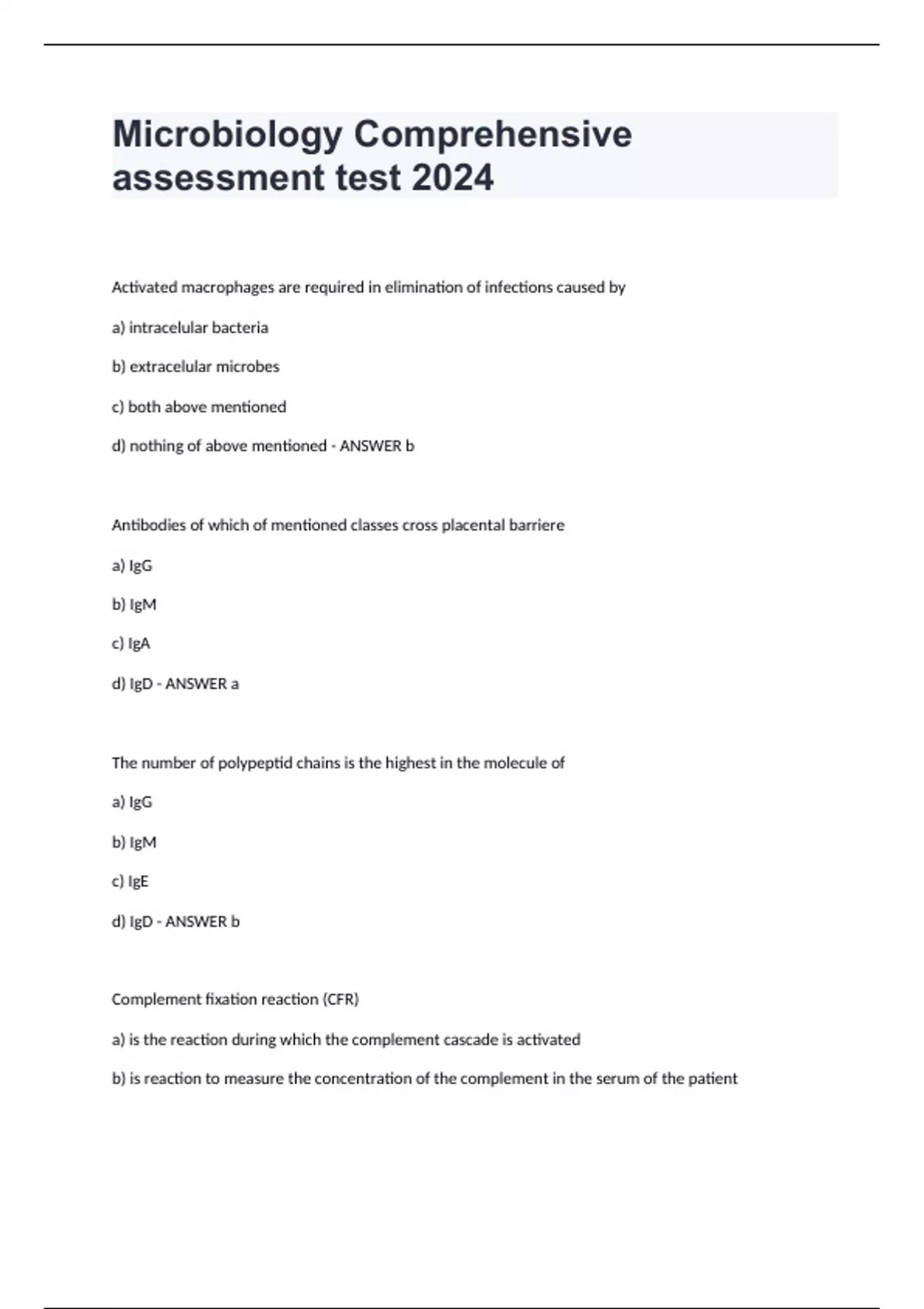 Microbiology Comprehensive assessment test 2024 - Microbiology. - Stuvia US