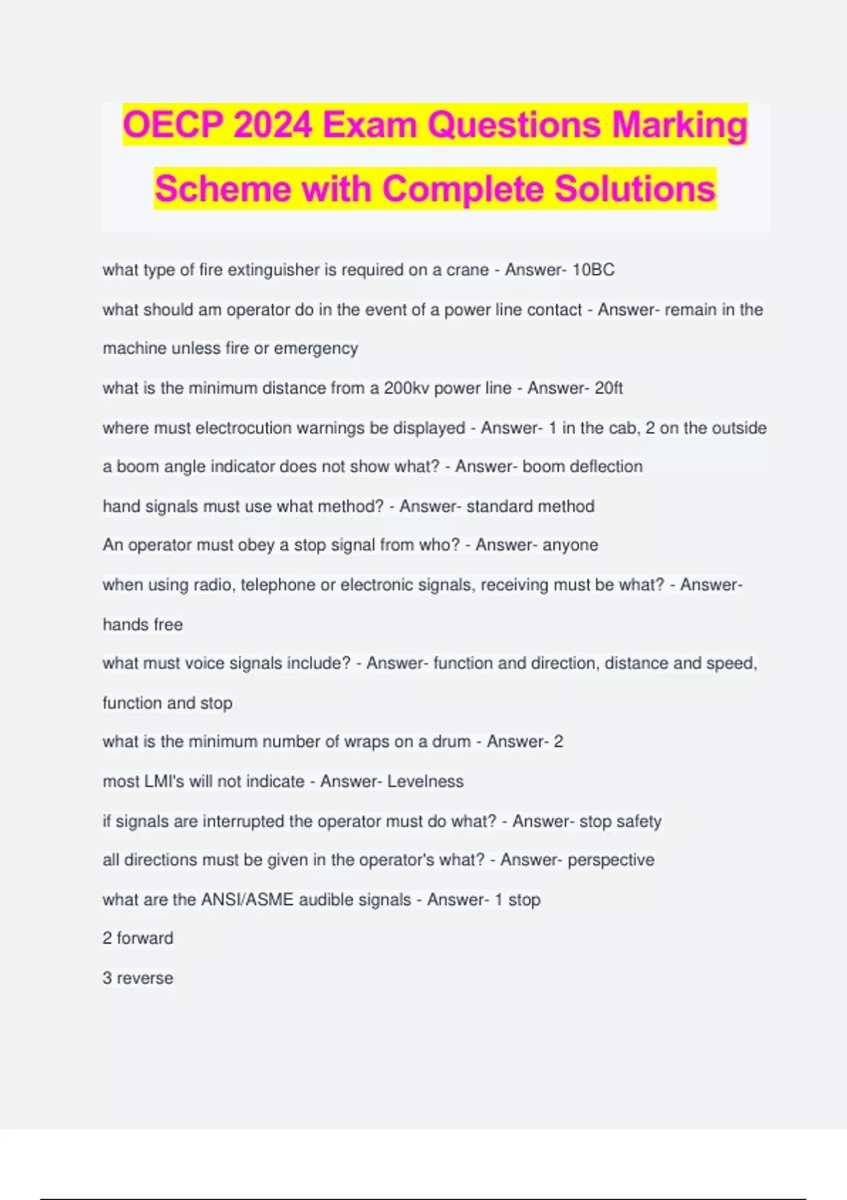 OECP 2024 Exam Questions Marking Scheme with Complete Solutions - OECP ...