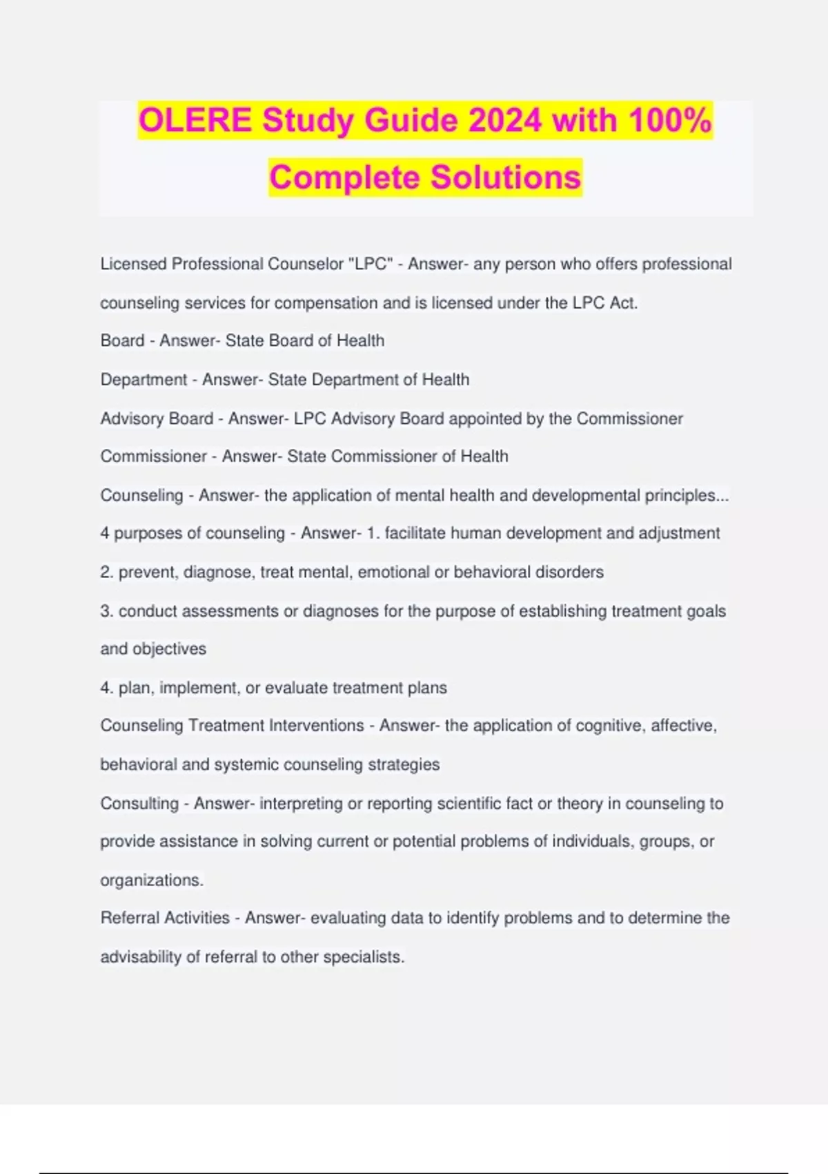 OLERE Study Guide 2024 with 100% Complete Solutions - OLERE - Stuvia US