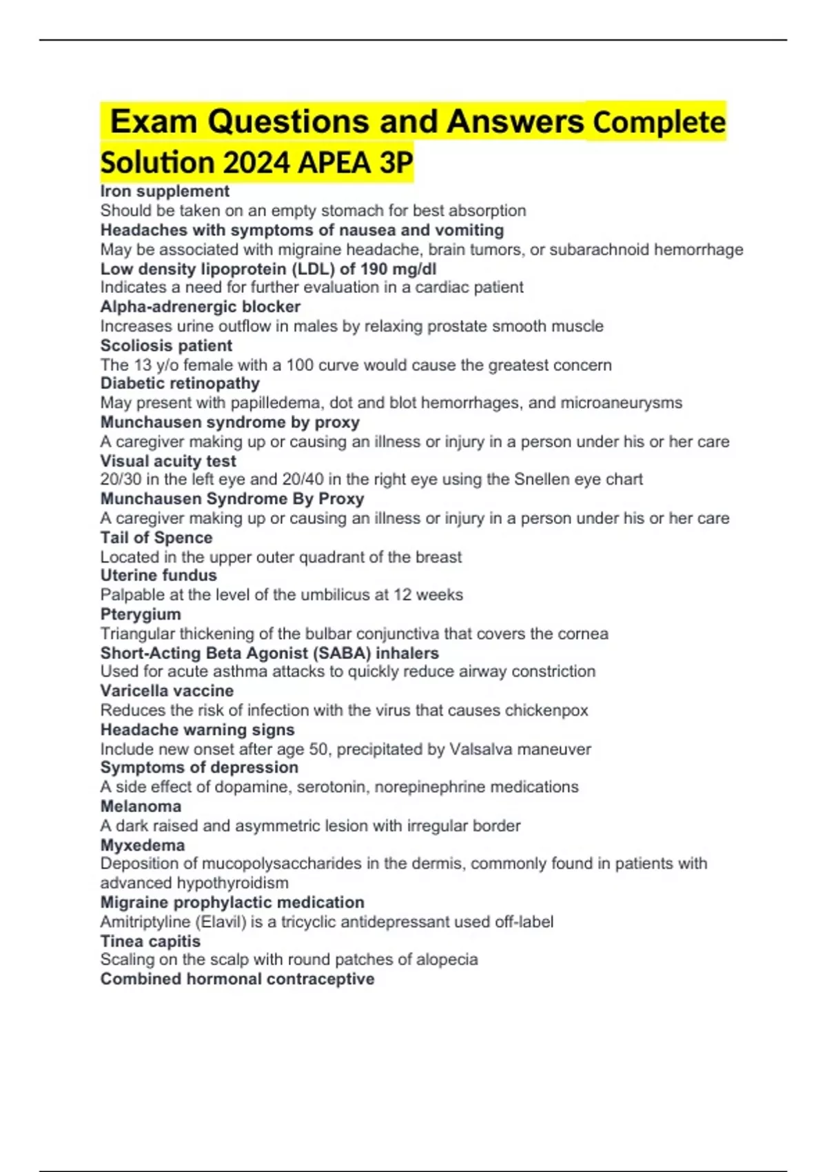 Exam Questions and Answers Complete Solution 2024 APEA 3P - APEA 3P - Stuvia US