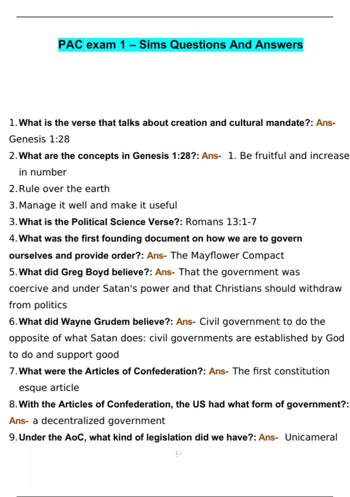 PAC exam 1 - Sims 2024 questions and answers with complete solution ...
