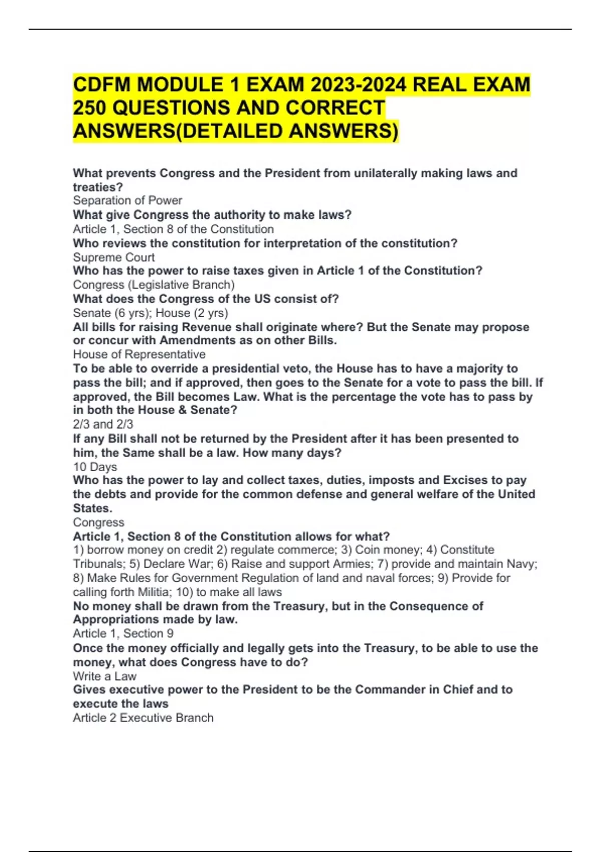 CDFM MODULE 1 EXAM REAL EXAM 250 QUESTIONS AND CORRECT ANSWERS(DETAILED ...