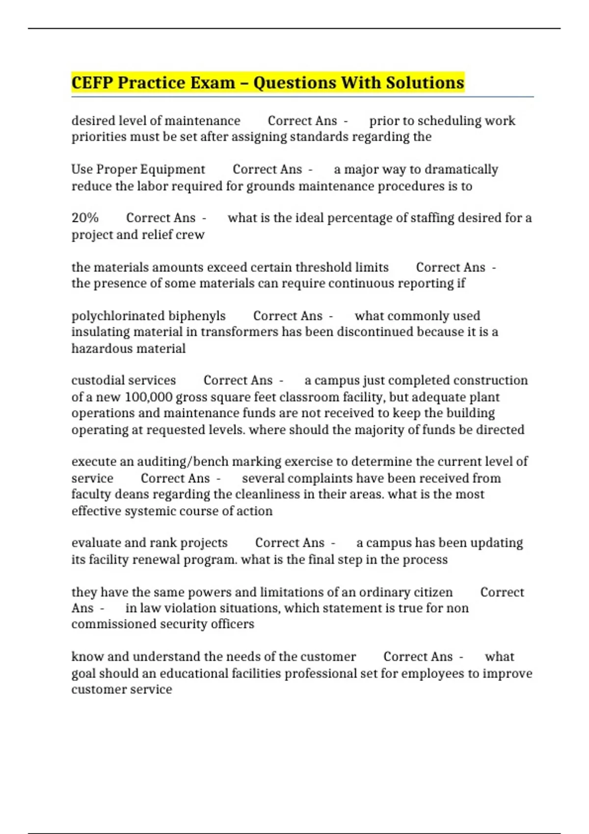 CEFP Practice Exam – Questions With Solutions - CEFP - Stuvia US