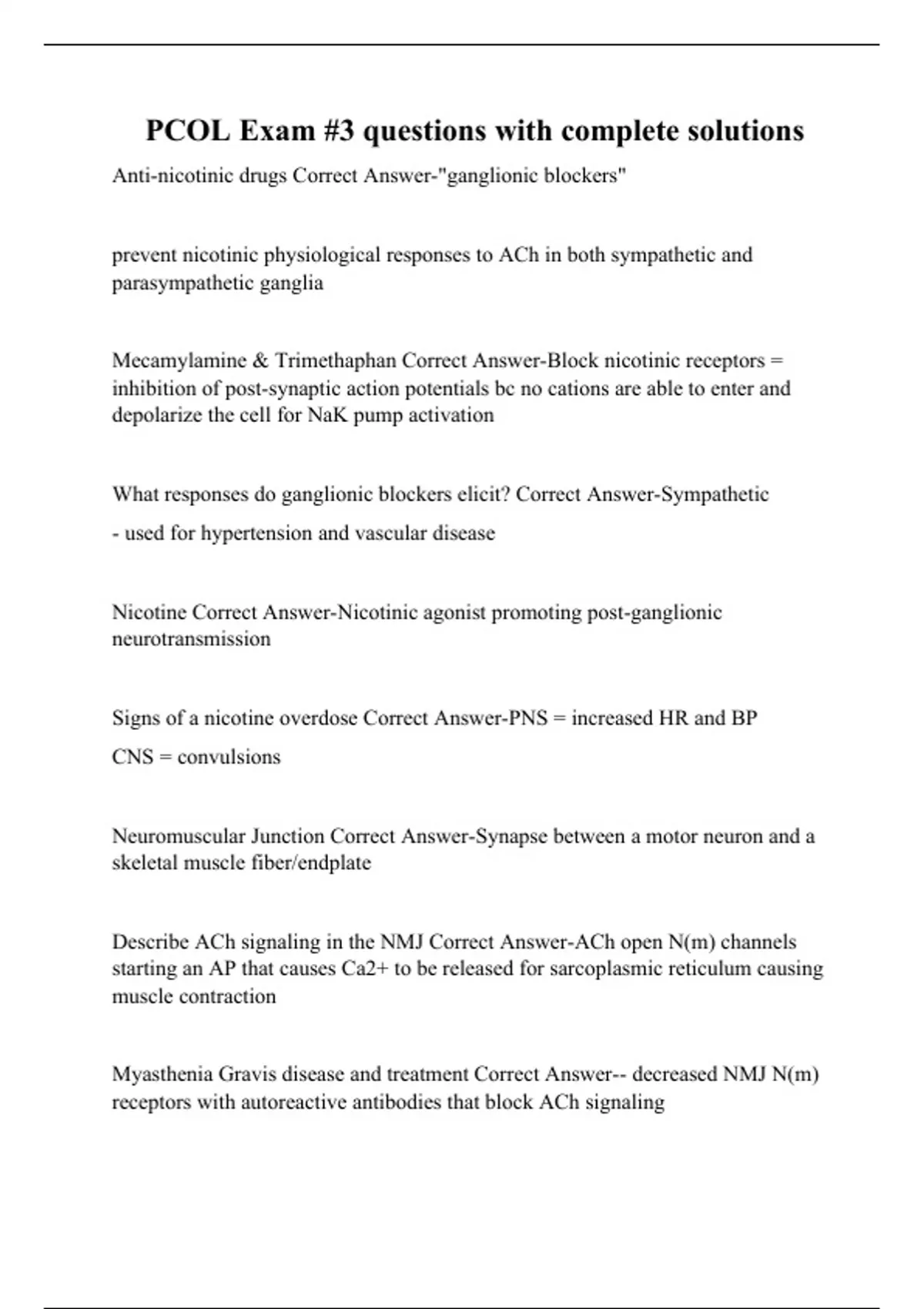 PCOL Exam #3 questions with complete solutions - PCOL - Stuvia US