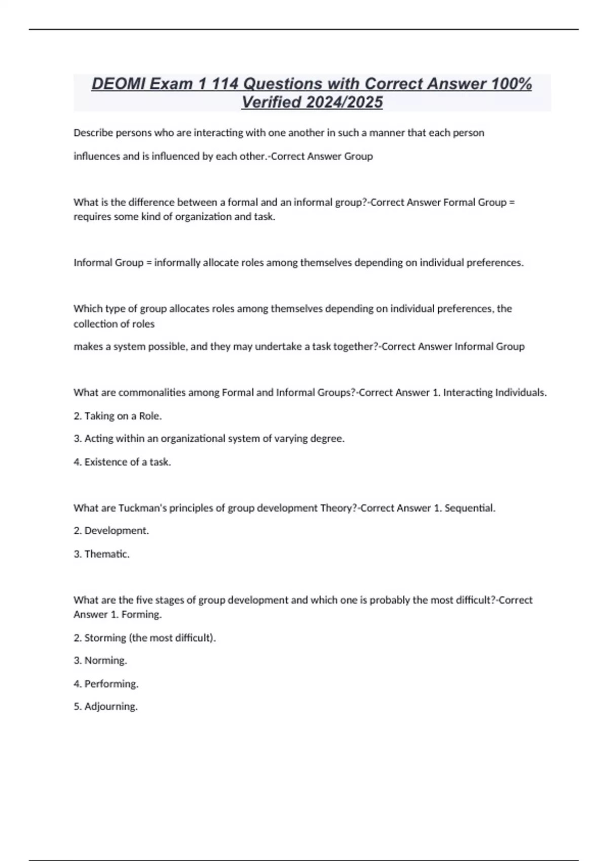 DEOMI Exam 1 114 Questions with Correct Answer 100% Verified 2024/2025 ...