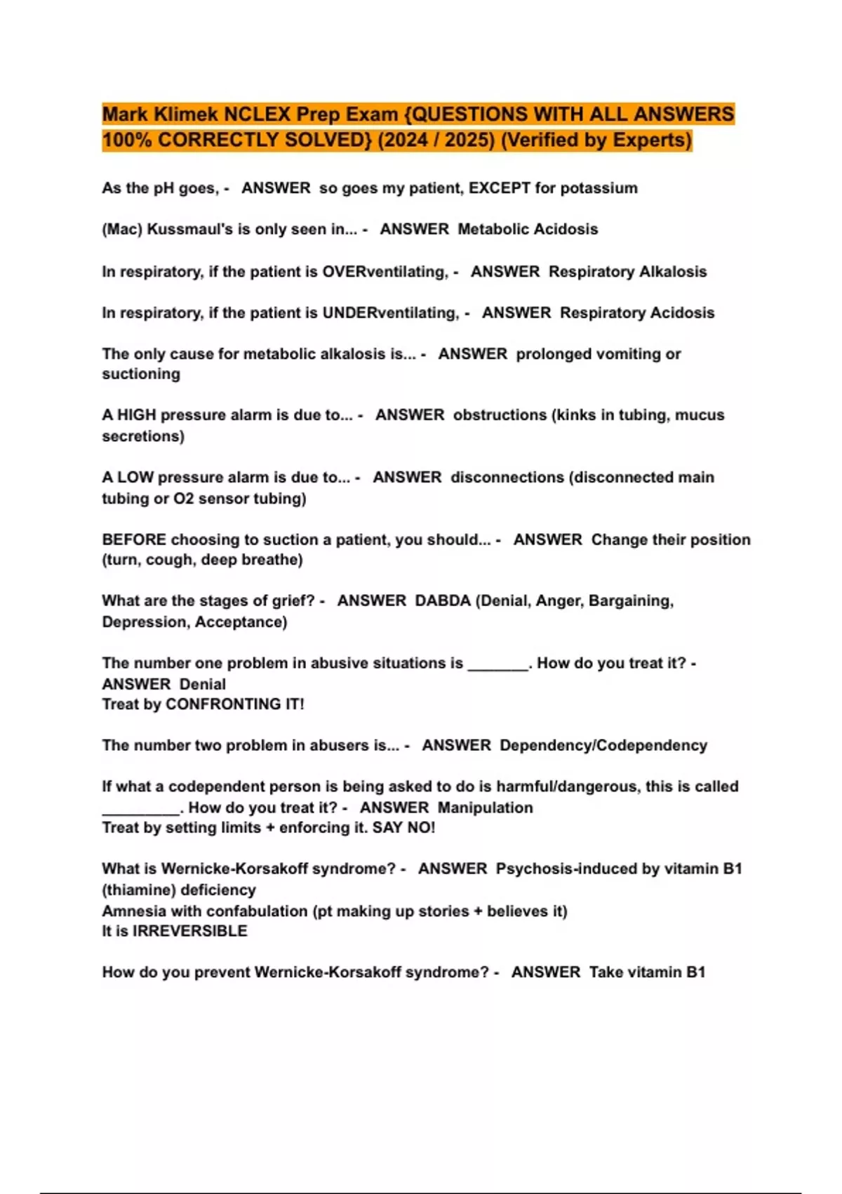 Mark Klimek NCLEX Prep Exam {QUESTIONS WITH ALL ANSWERS 100% CORRECTLY ...