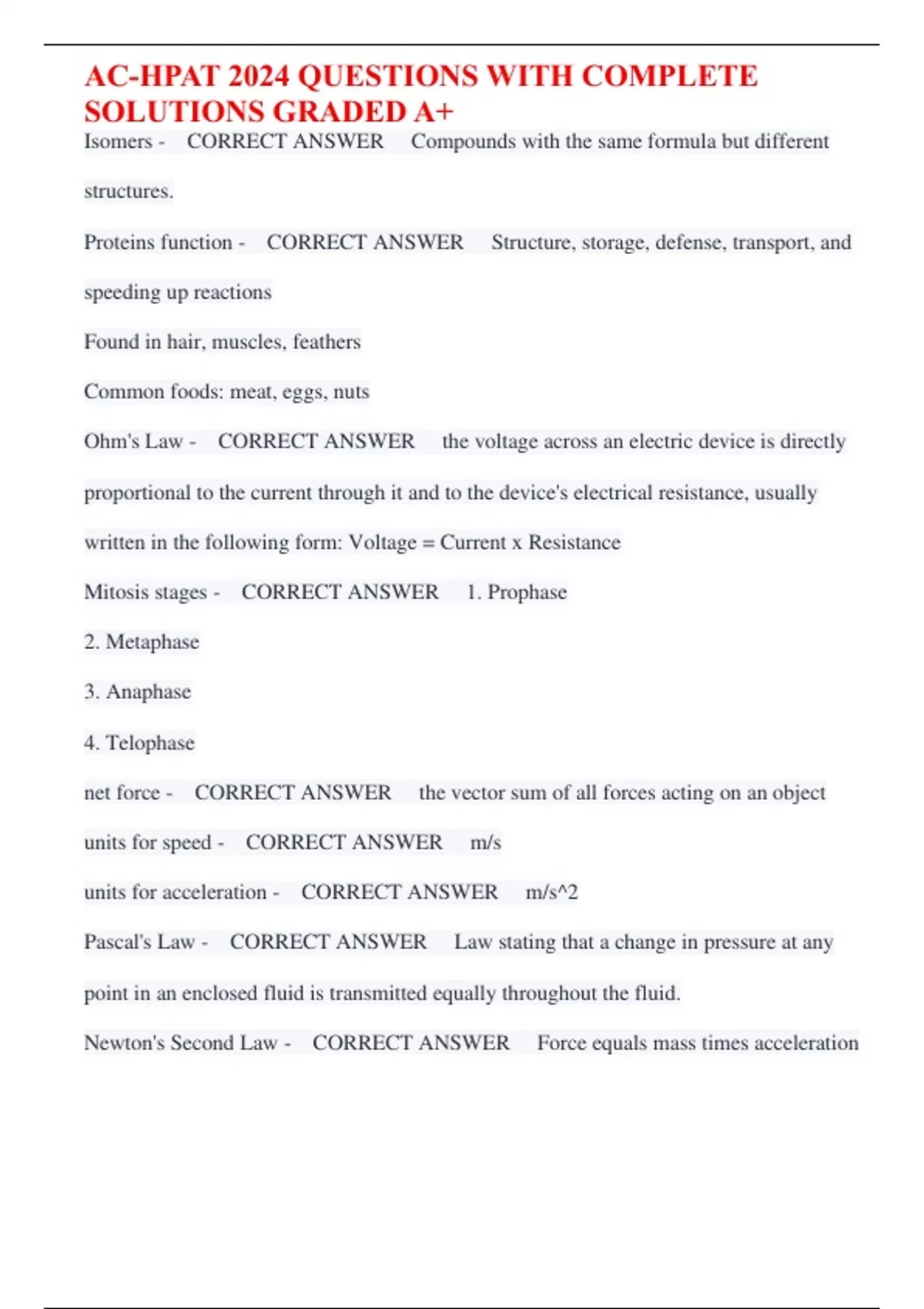 AC-HPAT 2024 QUESTIONS WITH COMPLETE SOLUTIONS GRADED A+ - AC-HPAT ...