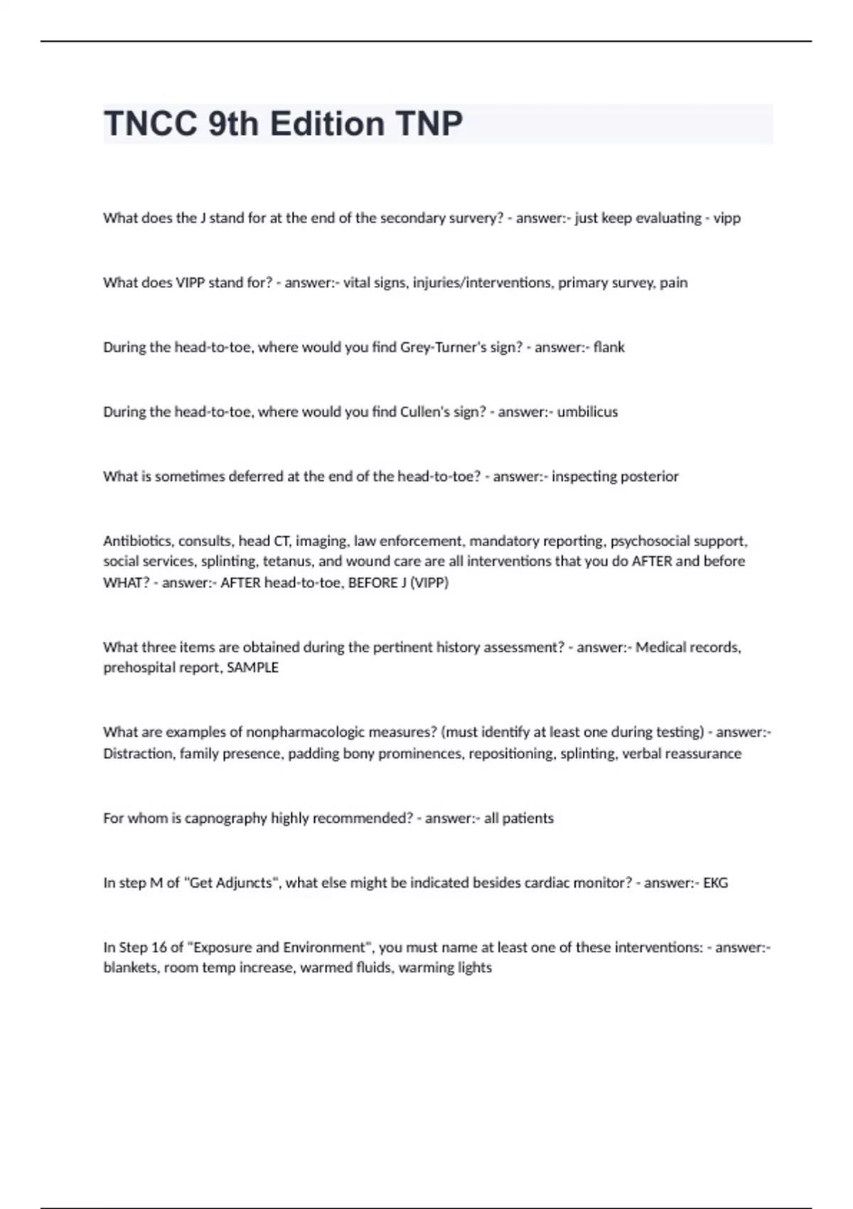 TNCC 9th Edition TNP. exam questions with solutioins - TNCC-Trauma ...