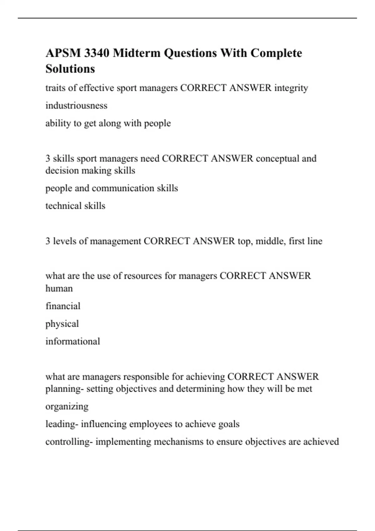 APSM 3340 Midterm Questions With Complete Solutions - APSM - Stuvia US