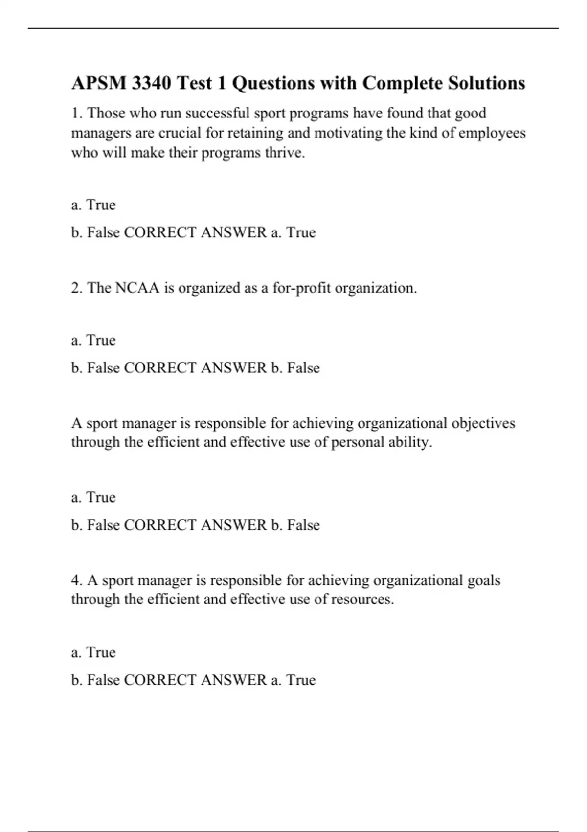 APSM 3340 Test 1 Questions with Complete Solutions - APSM - Stuvia US