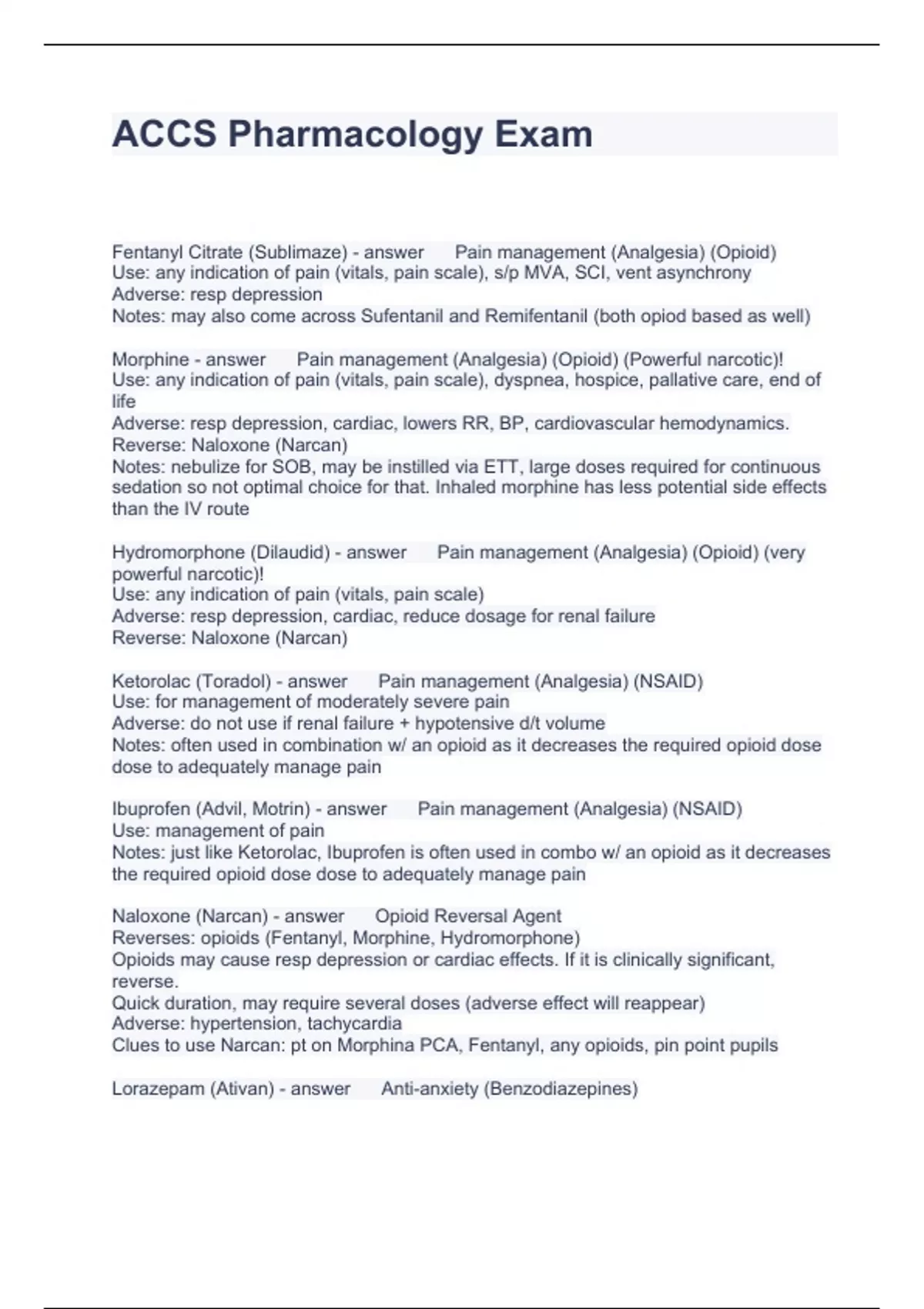 ACCS Pharmacology Exam Questions with correct Answers 2024 - ACCS ...