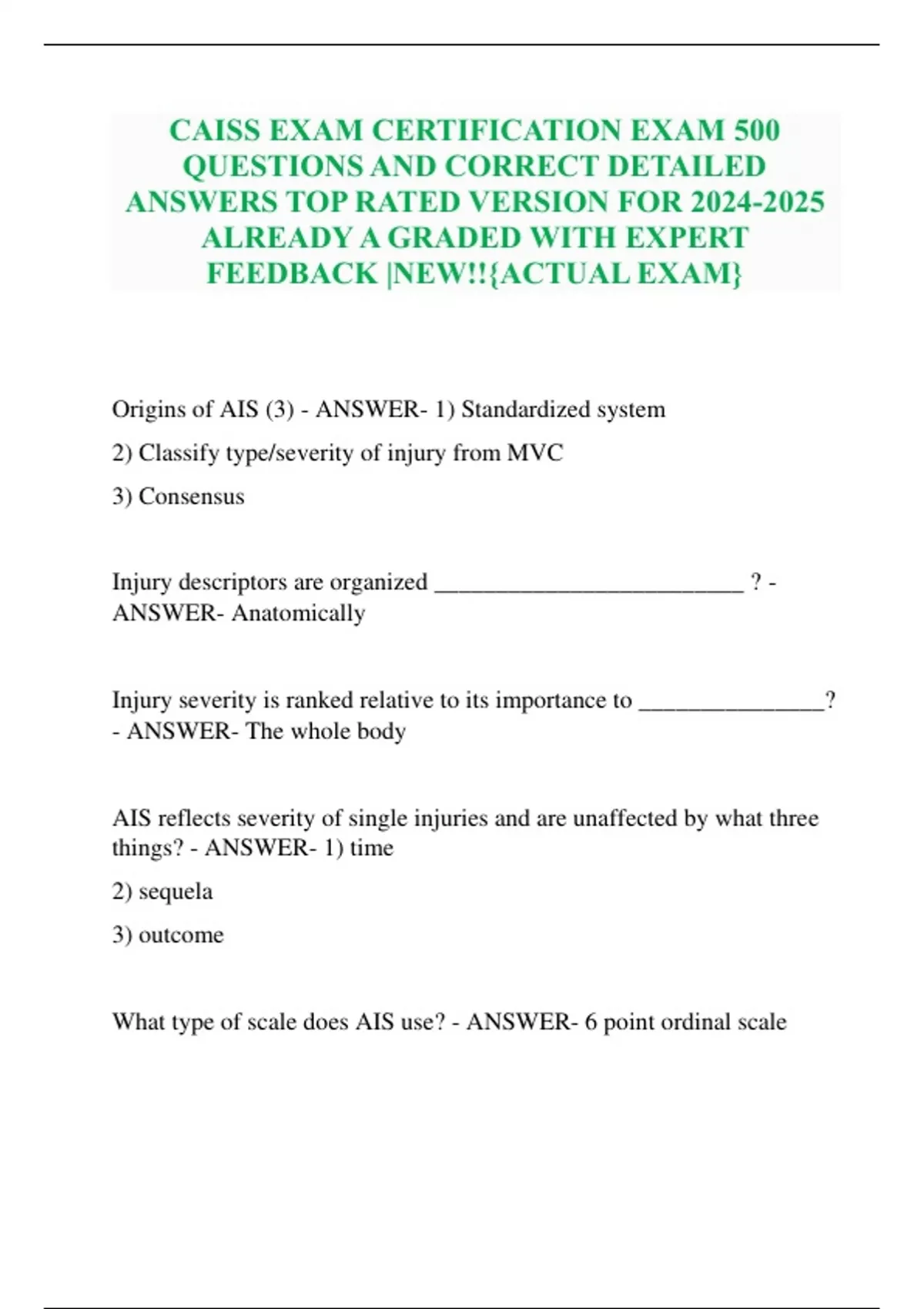 CAISS EXAM CERTIFICATION EXAM 500 QUESTIONS AND CORRECT DETAILED ...