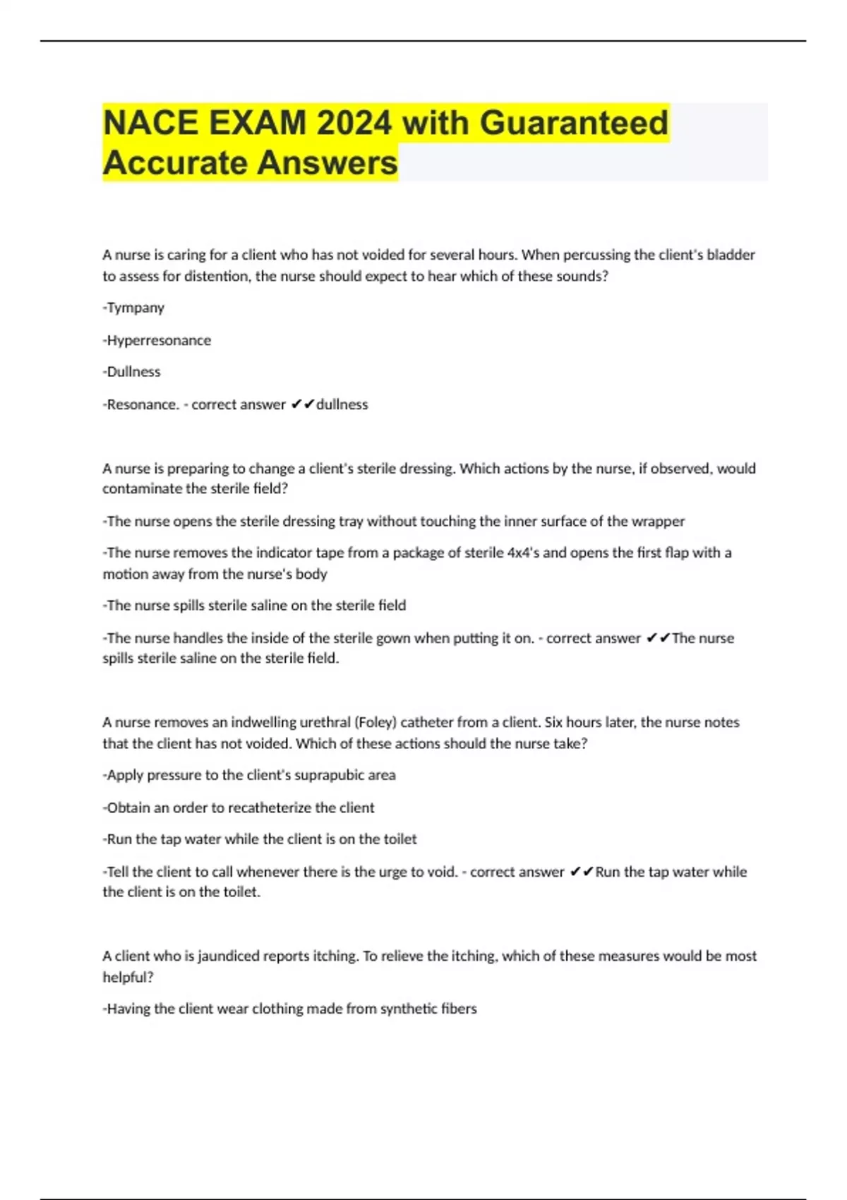 NACE EXAM 2024 with Guaranteed Accurate Answers - NACE - Stuvia US