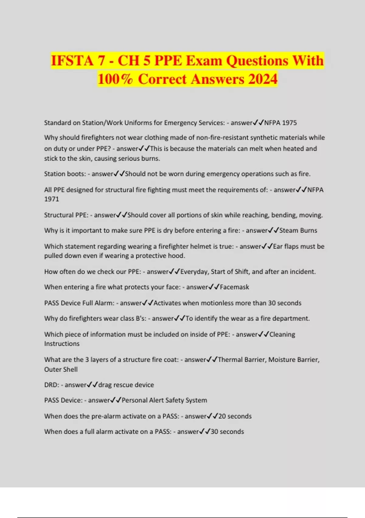 IFSTA 7 - CH 5 PPE Exam Questions With 100% Correct Answers 2024 - IFSTA 7 - Stuvia US