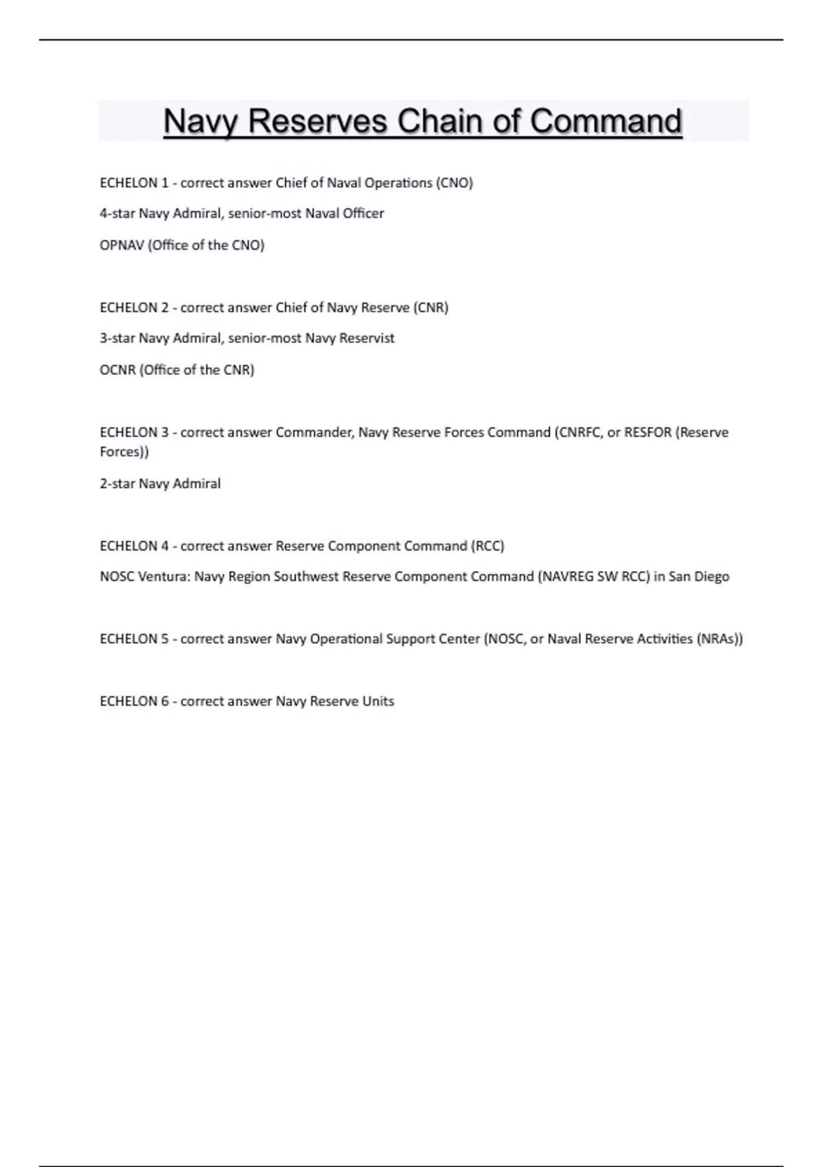 Navy Reserves Chain of Command Questions and answers latest update 2024 ...