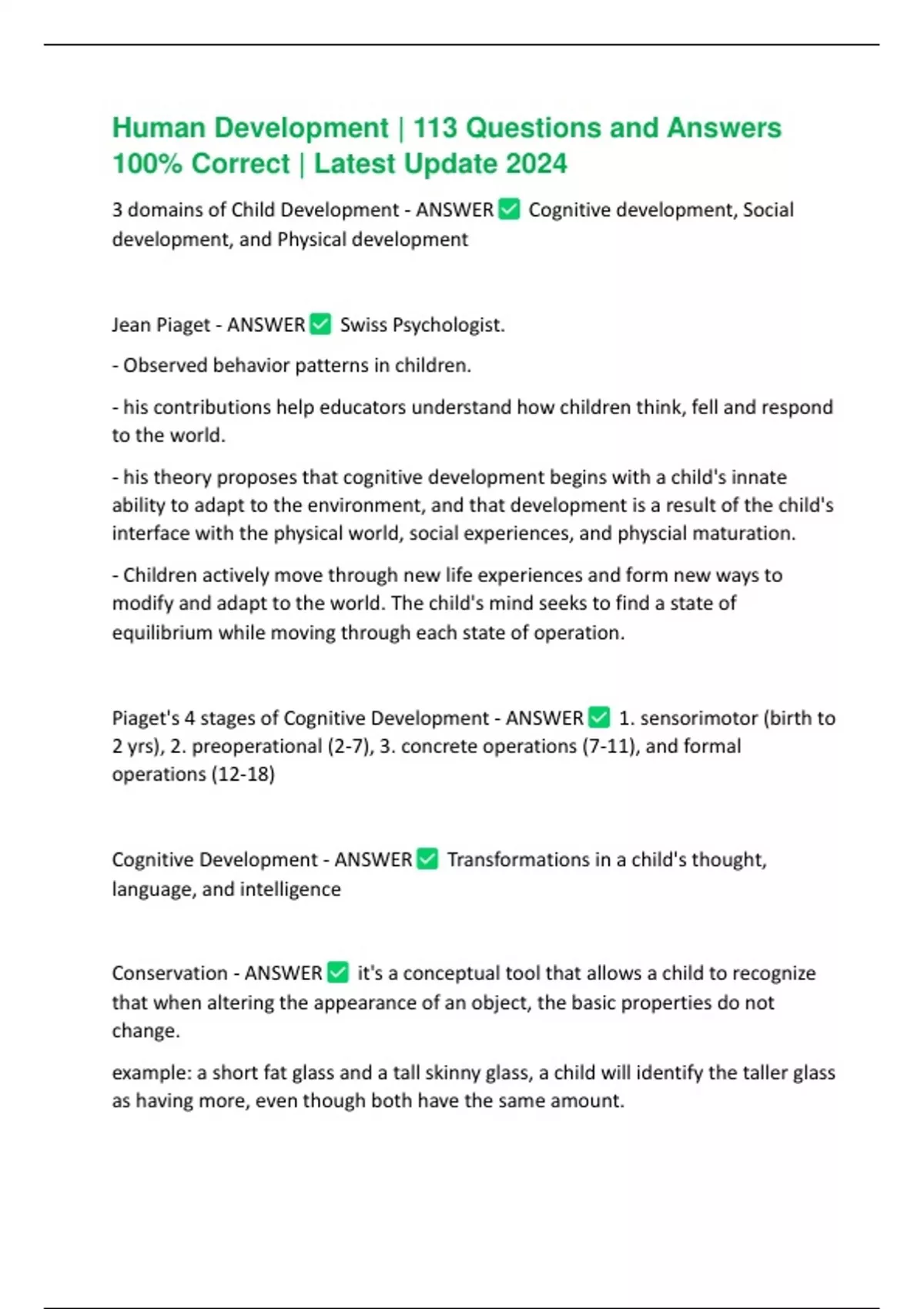 Human Development | 113 Questions and Answers 100% Correct | Latest ...