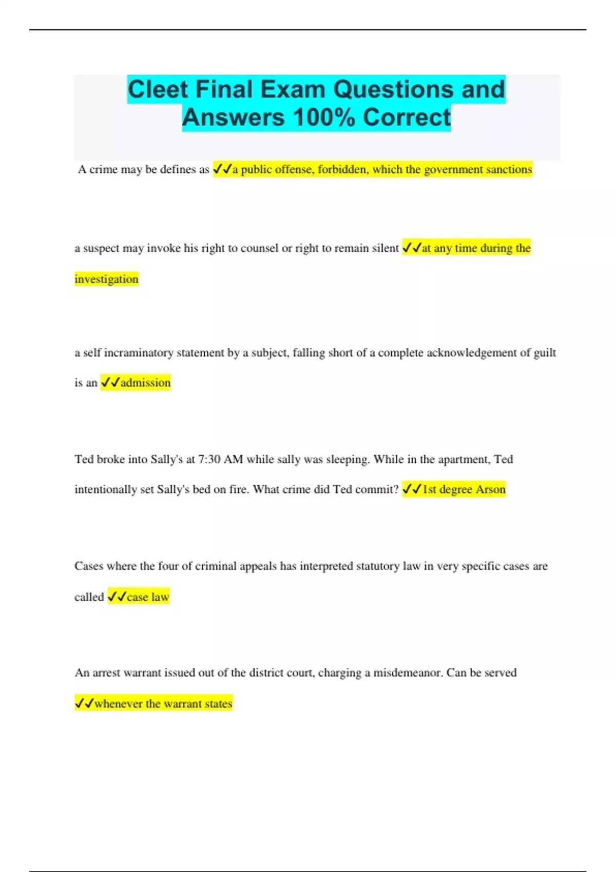 Cleet Final Exam Questions and Answers 100% Correct - Cleet - Stuvia US